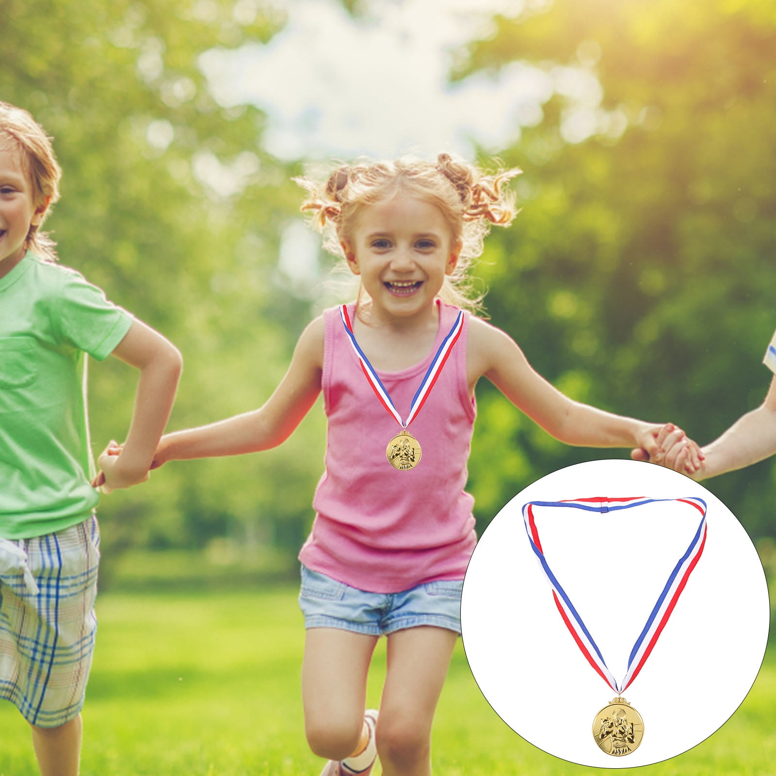 WINOMO 5Pcs Medals with Ribbon Golden Nylon Round Awards for ...