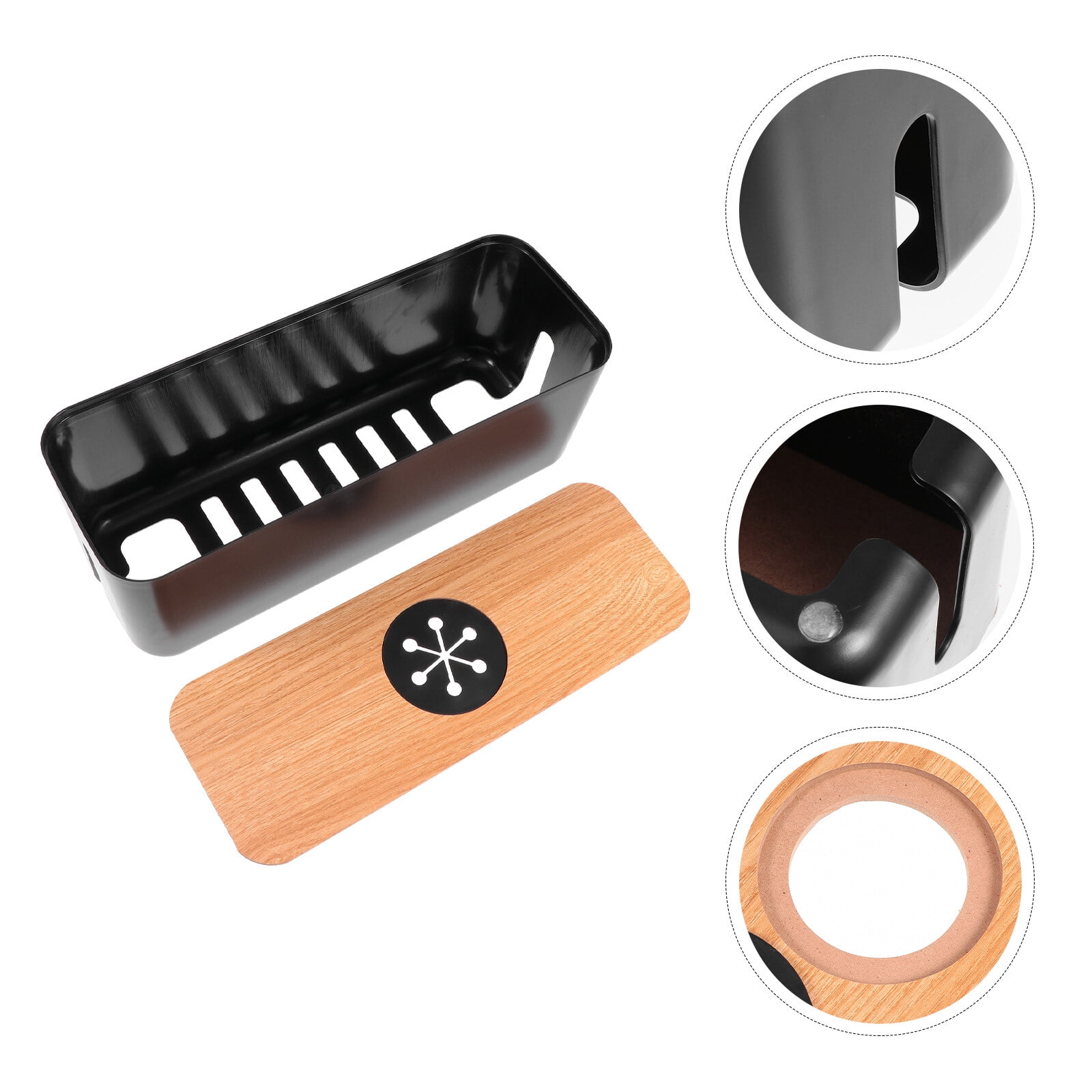 LEORX 1Pack Round Holed Charging Cable Organizer Black Wood Plastic ...