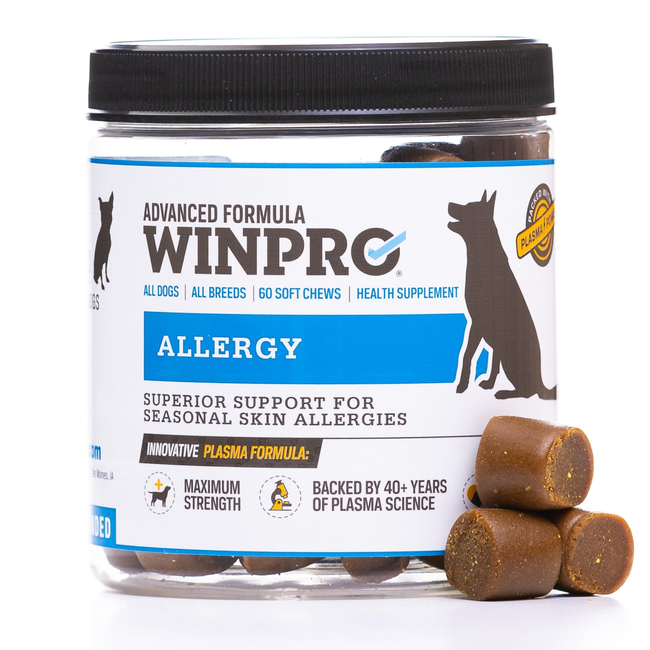 WINPRO Dog Allergy Relief Chews - ATT1Plasma-Powered Soft Chews for Dogs - Grain-Free, Natural ...