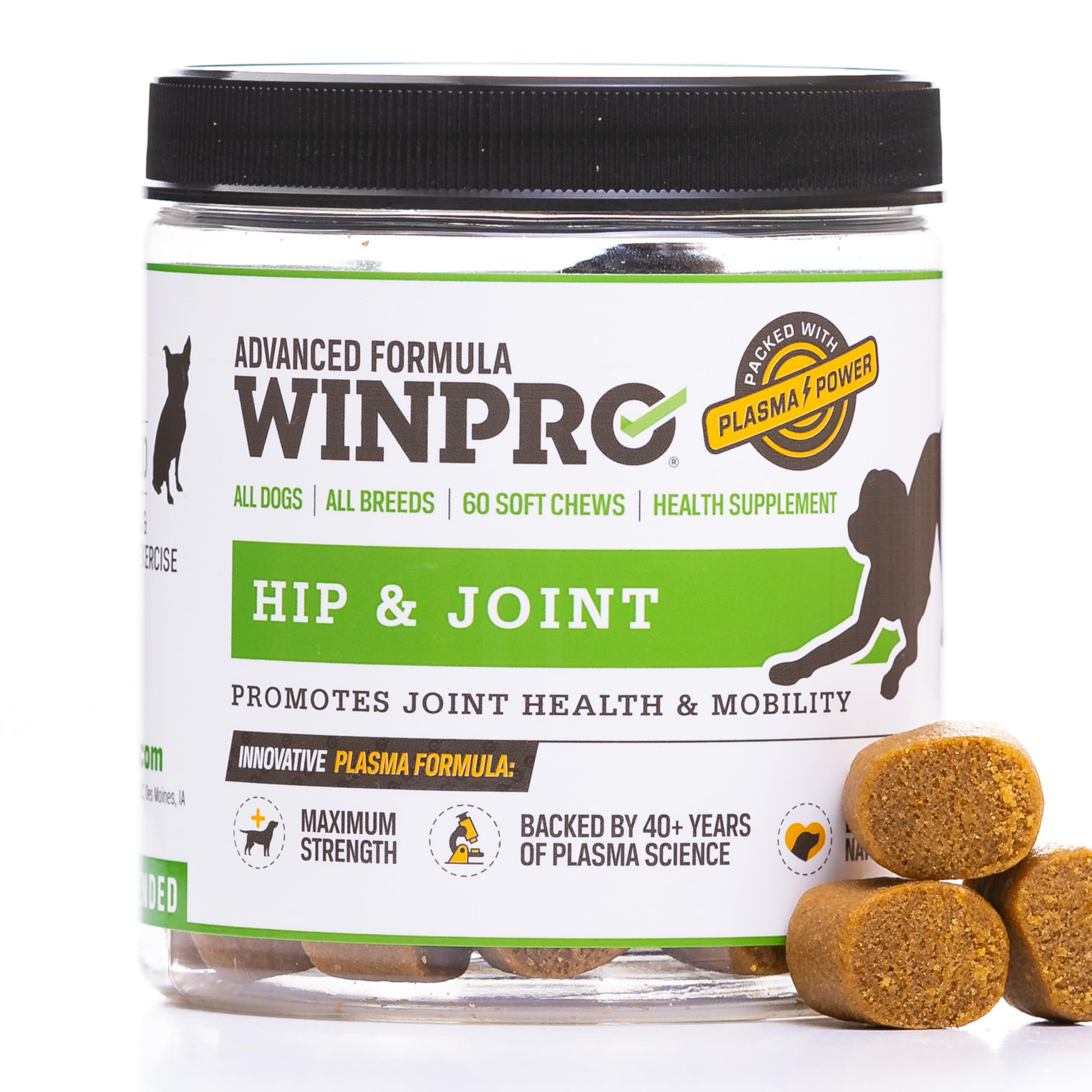 WINPRO Hip & Joint SBF3 Supplement for Dogs - Plasma Powered Chews for Joint Health & Mobility ...