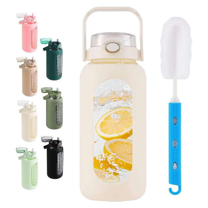 【WINSA】 64 oz Glass Water Bottle with Lid and Handle Half Gallon Water ...