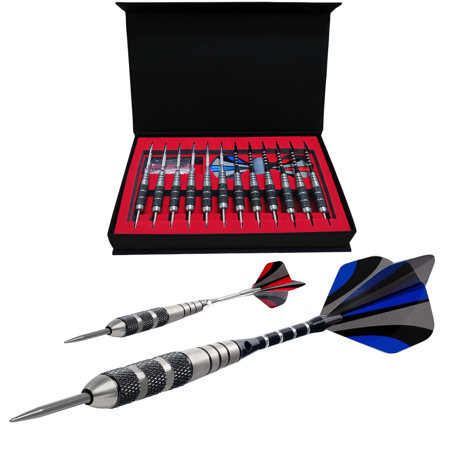 WINSDART Steel Tip Darts Set 12 Pack 22 Grams with 2 Style Flights and ...