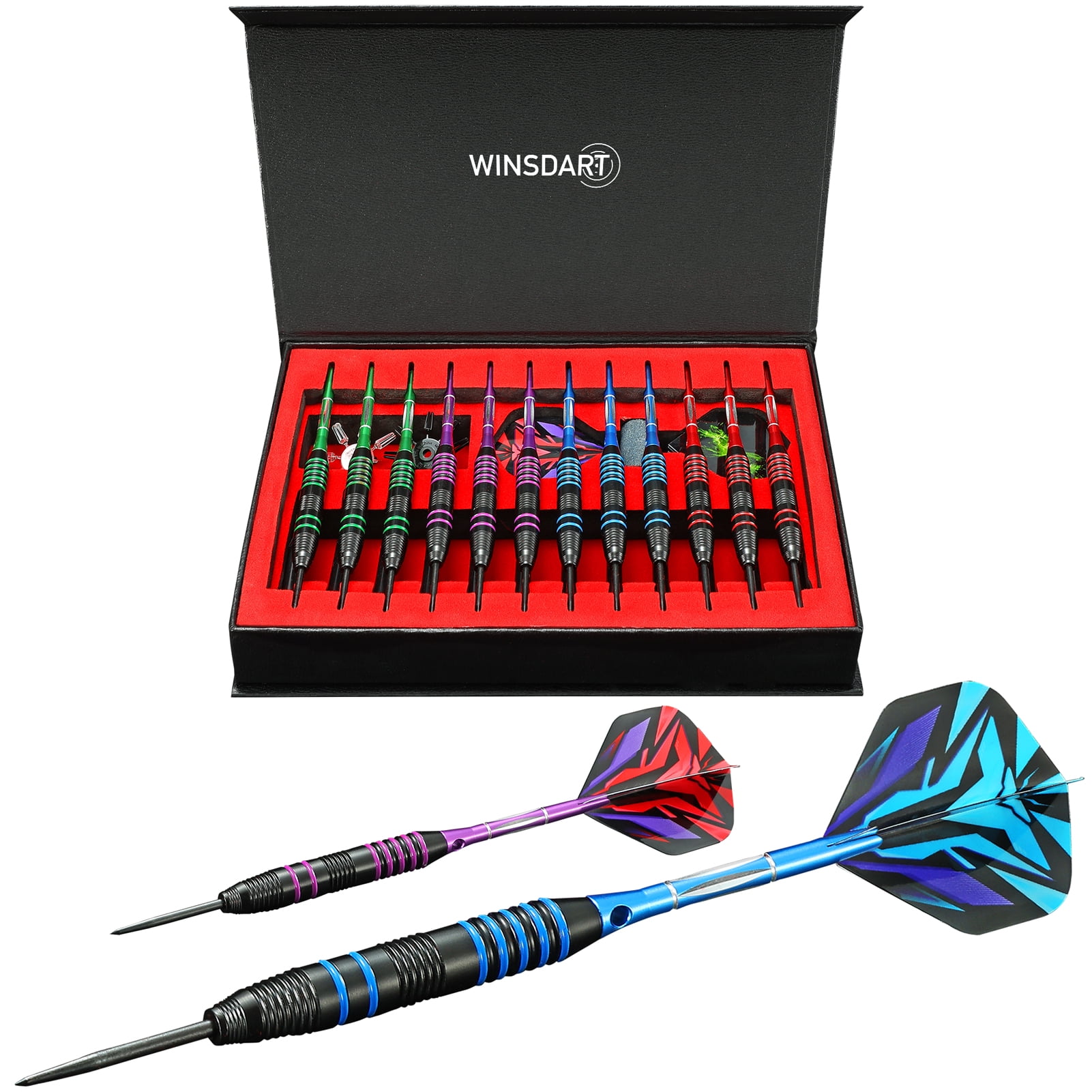WINSDART Steel Tip Darts Set 12 Pack 22 Grams with 2 Style Flights and ...