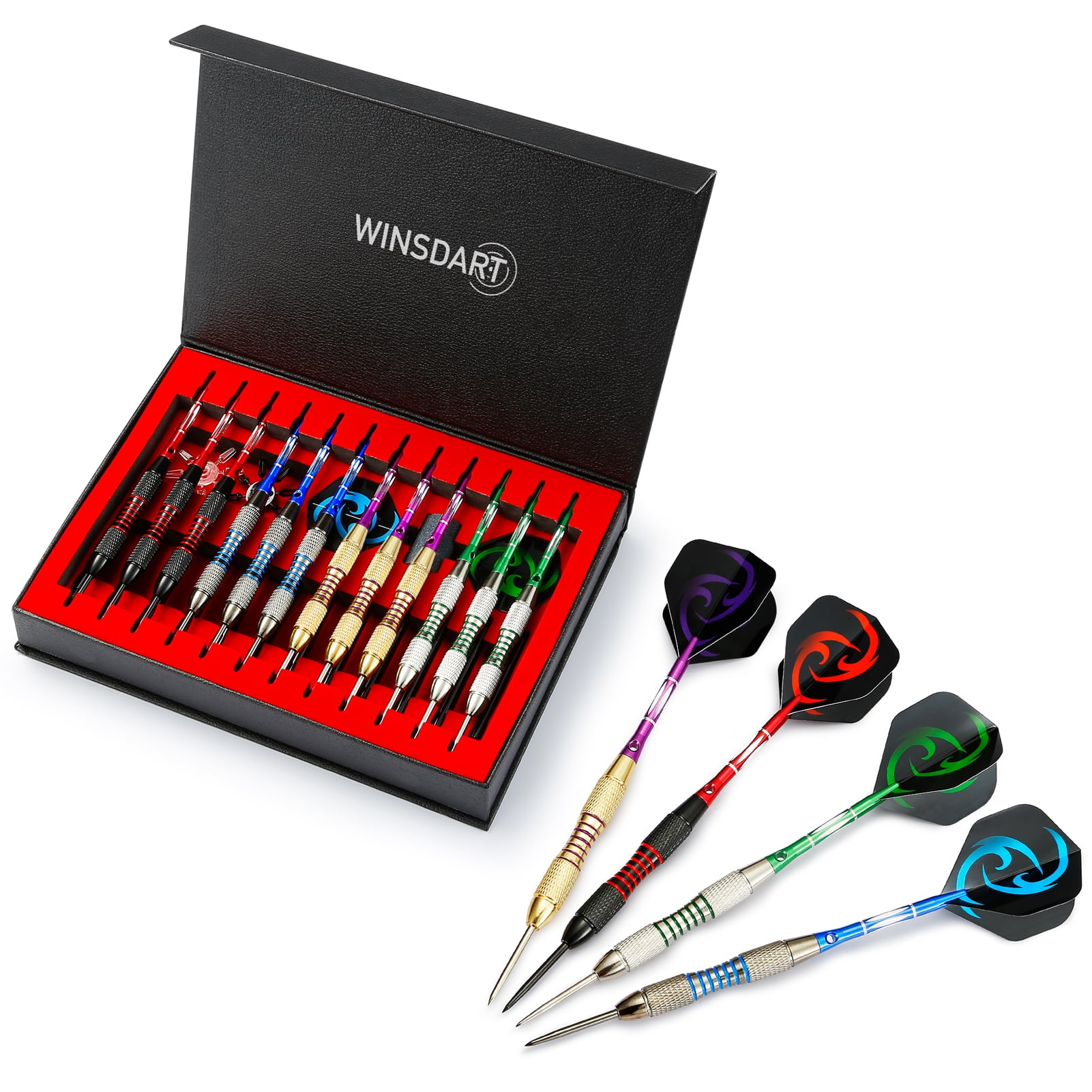 WINSDART Steel Tip Darts Set 12 Pack 22 Grams with 2 Style Flights and ...