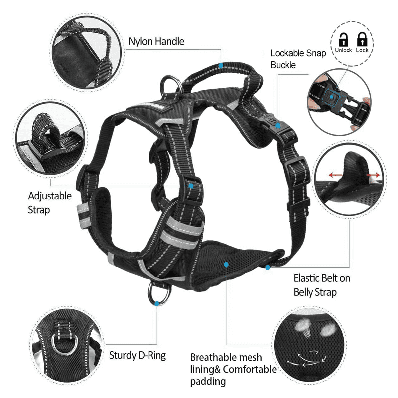 WINSEE Dog Harness No Pull, 4 Snap Buckles Pet Harness with 2 Leash ...