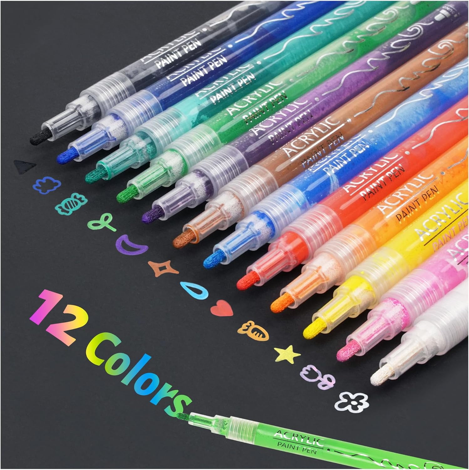 WINSONS 12 Colors Acrylic Paint Pen Markers, Perfect Water-Based ...
