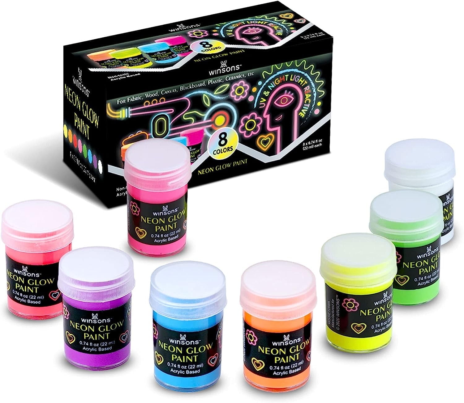 WINSONS Glow in the Dark 8-Color Paint Set, Non-Toxic & Long-Lasting ...