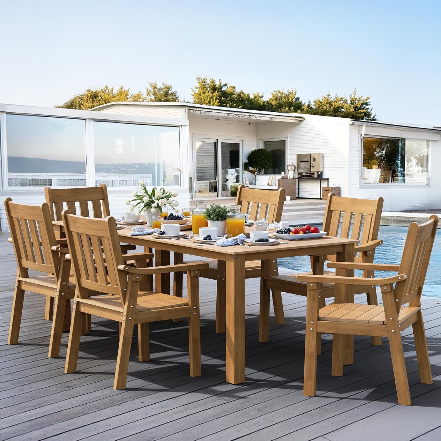 WINSOON 7-Piece HIPS All Weather Outdoor Patio Dining Sets with ...