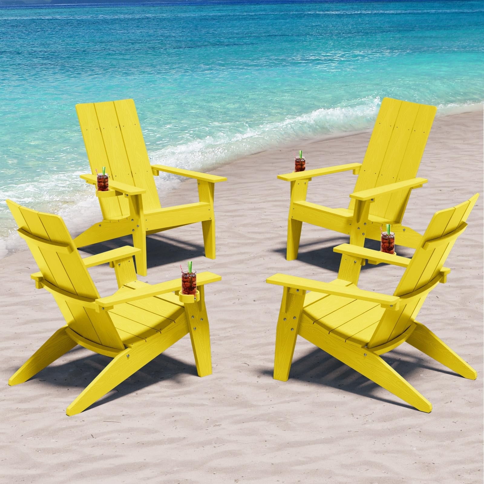 WINSOON All Weather HIPS Adirondack Chair with Cup Holder, Outdoor ...