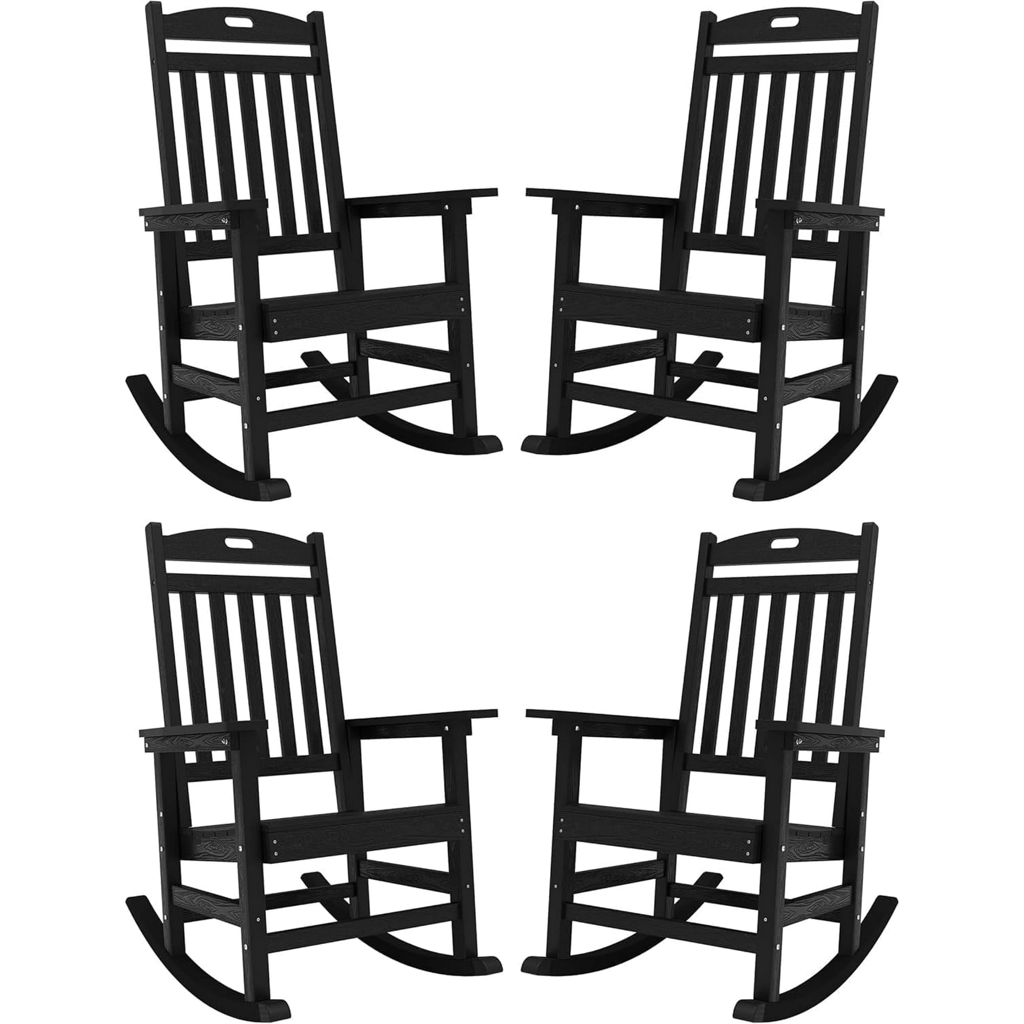 WINSOON Outdoor Rocking Chair, Poly Lumber Patio Rocker Chair with High Back Set Of 4 (Black ...