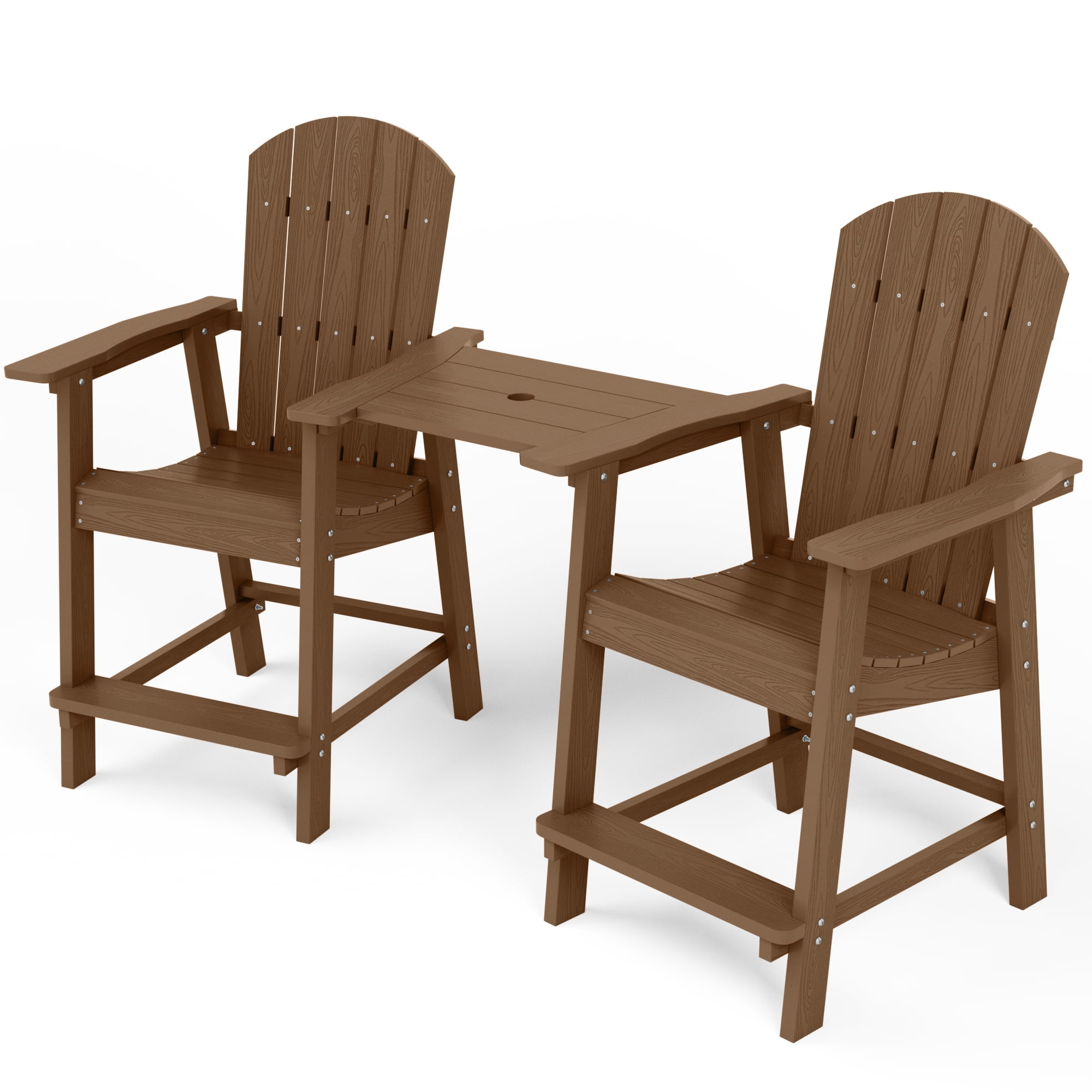 WINSOON Tall Adirondack Chair Set of 2 with Connecting Tray,Outdoor Bar ...