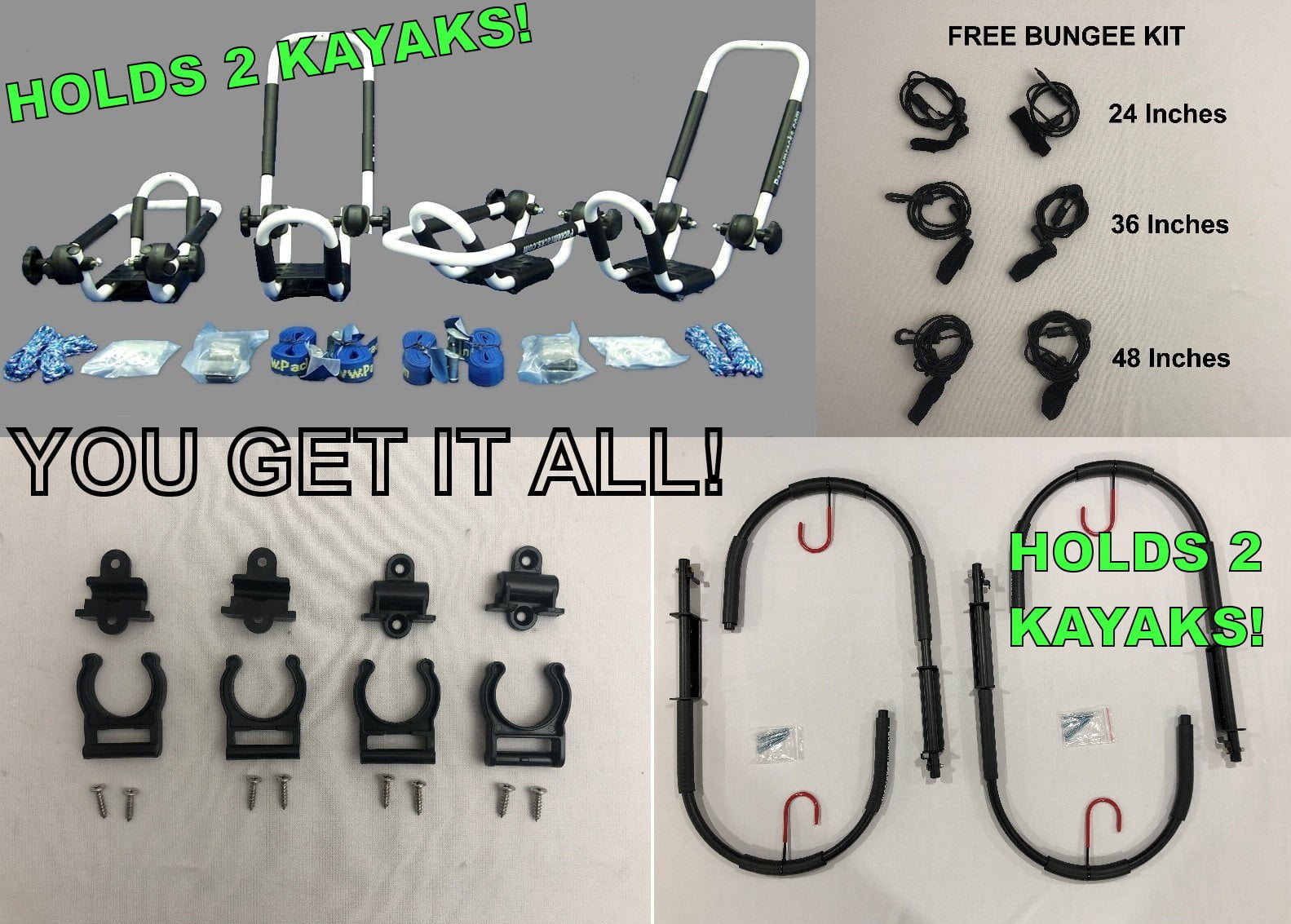 WINTER WHITE FOLDING J-STYLE KAYAK RACK ROOF TOP AND WALL CARRIER ...