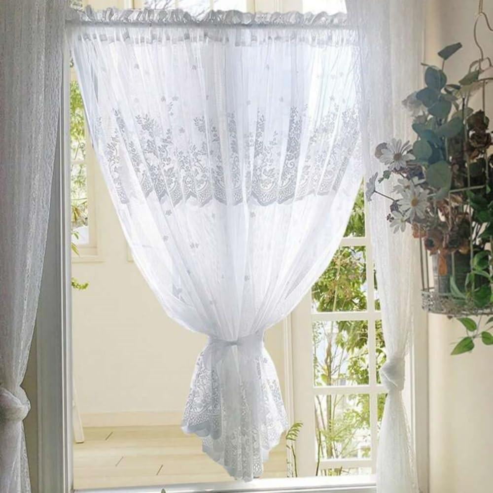 WINYY Romantic Floral Curtain Kitchen Short Sheer Curtain for Bathroom ...