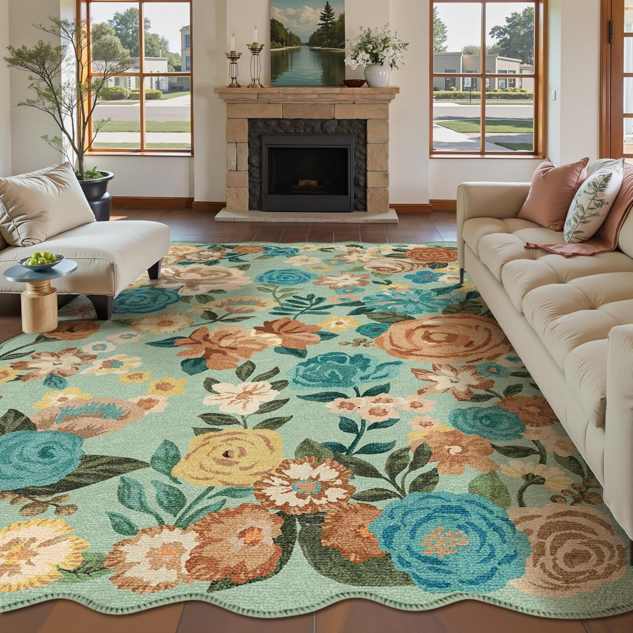 WIPONKEN 9x12 Floral Area Rugs Machine Washable Non-Slip Botanical ...