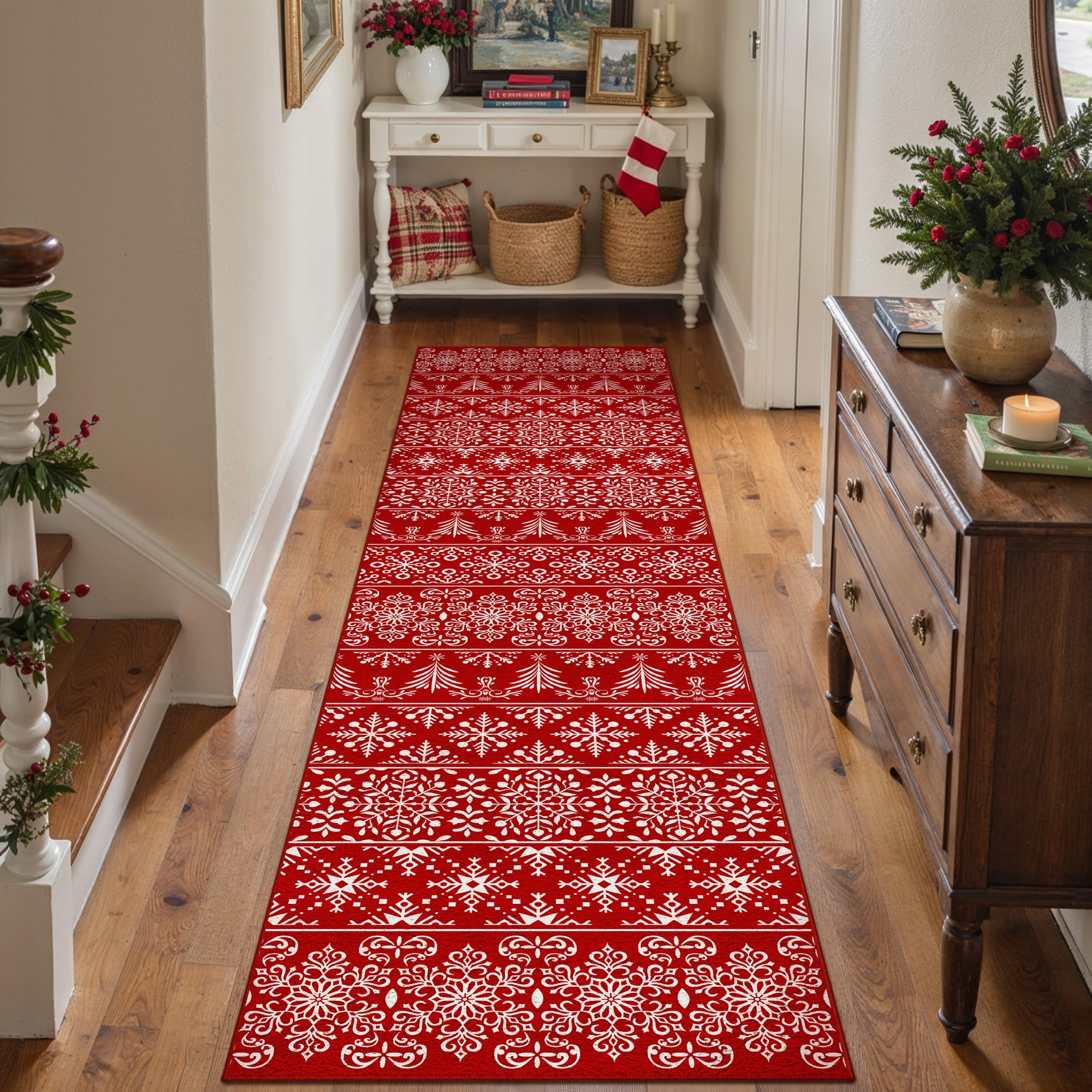 WIPONKEN Christmas 2x6 Runner Rug Festive Entryway Carpet, Stripes Non ...