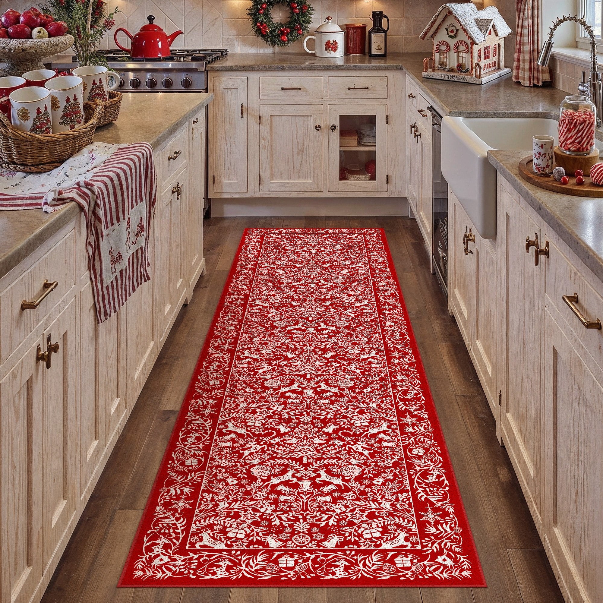 WIPONKEN Christmas 2x6 Runner Rug Festive Entryway Mat, Stripes Non ...