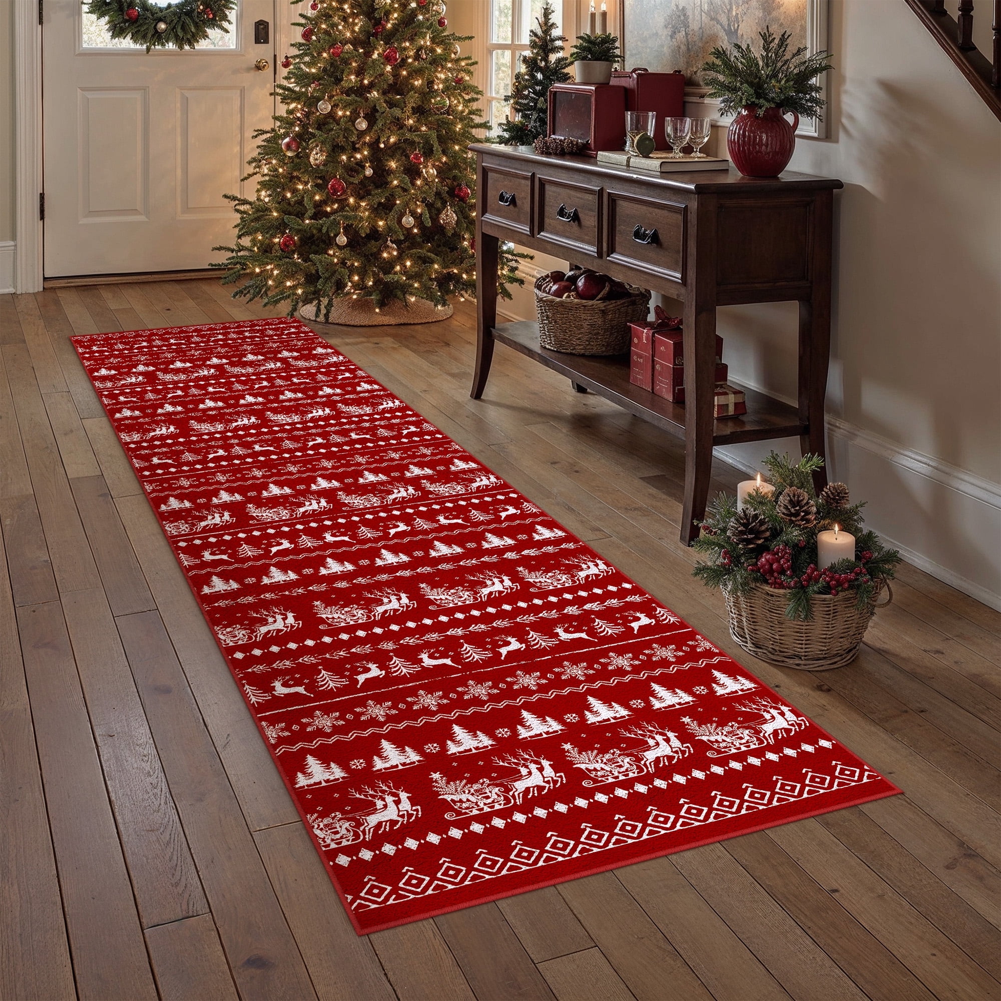 WIPONKEN Christmas 2x6 Runner Rug Festive Entryway Mat, Stripes Non ...