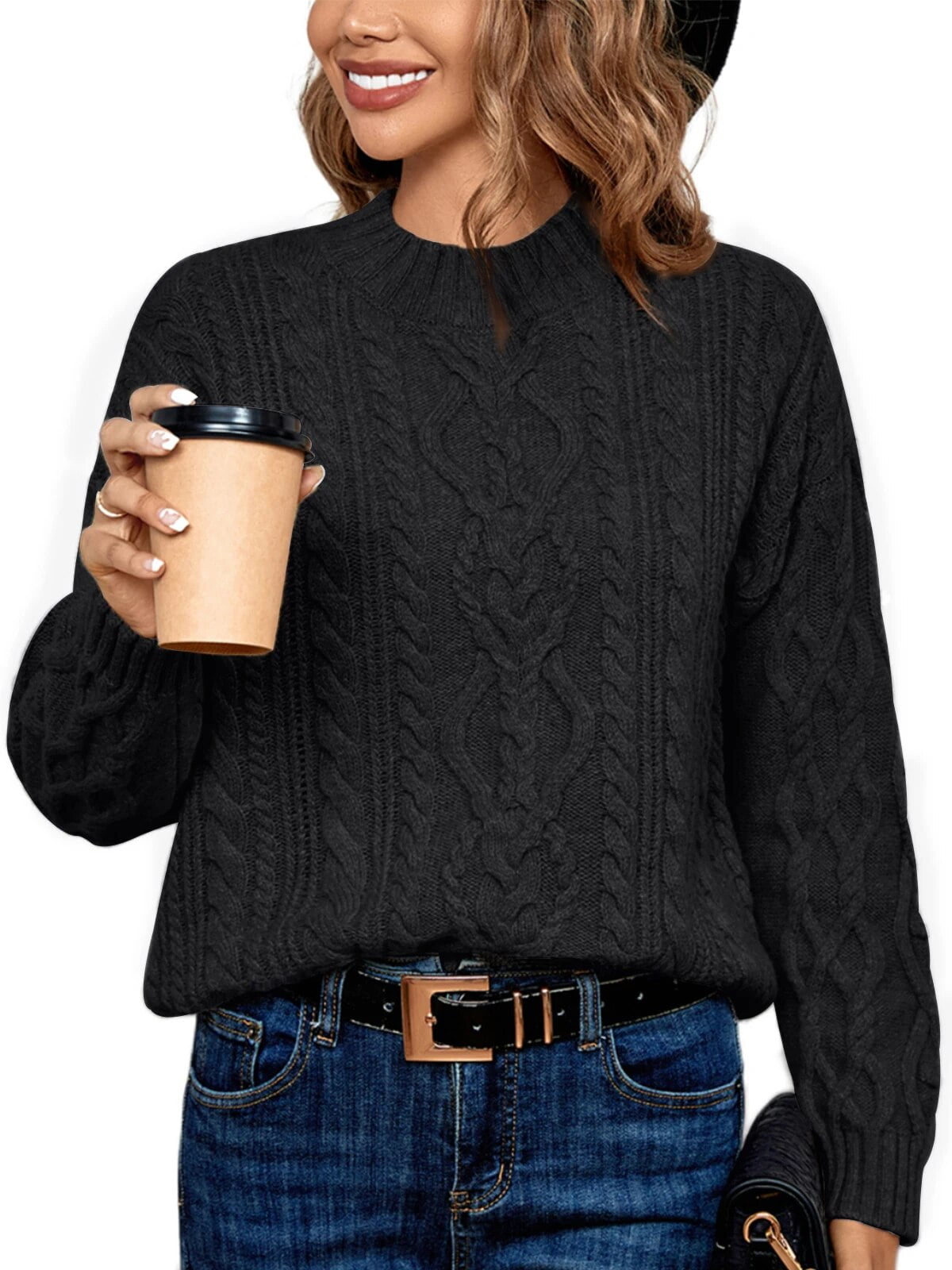 WIPONKEN Women's Cable Knit Sweaters Pullover Sweaters 30% Wool Crew ...