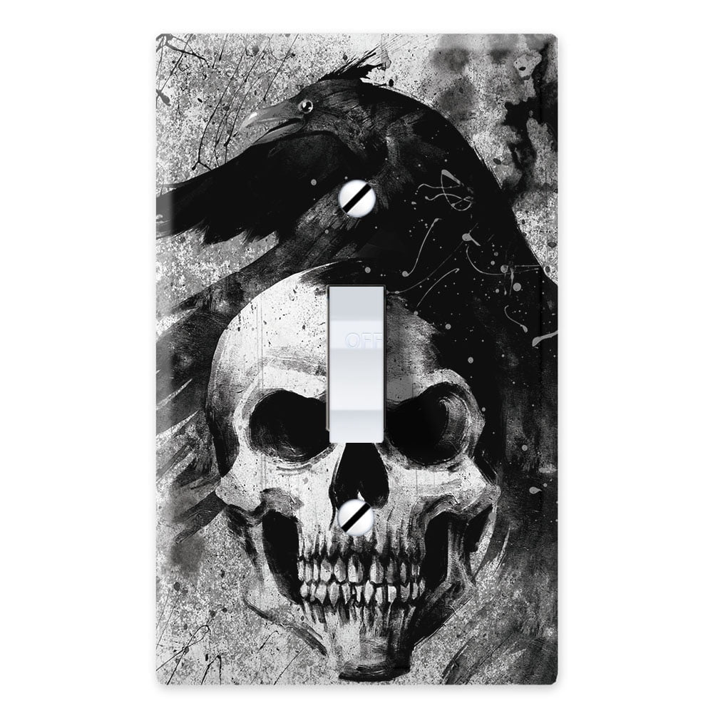 WIRESTER 1-Gang Toggle Wall Plate/Switch Plate Cover, Gray Skull Raven ...