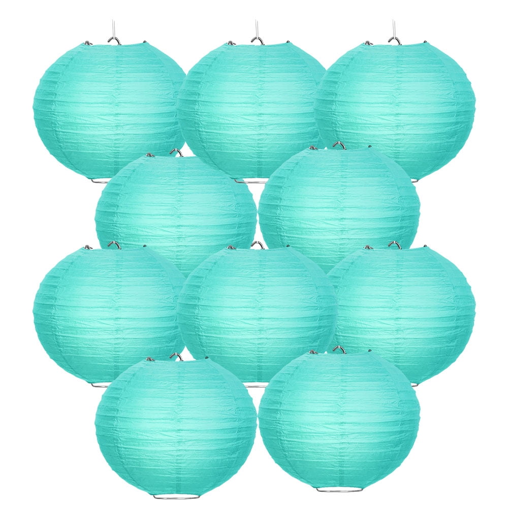 WIRESTER 10pcs Set Aqua Blue 6 inch Hanging Paper Lanterns Decorative ...