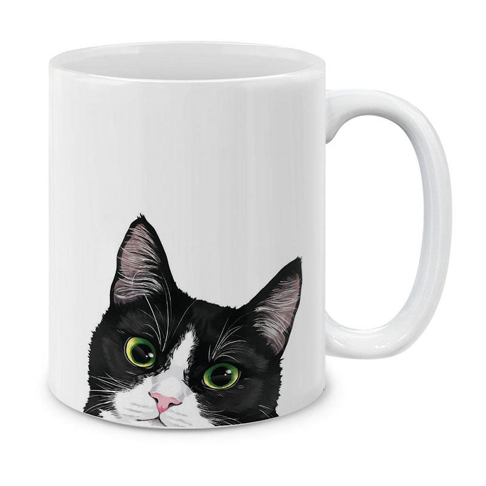 WIRESTER 11 Oz Ceramic Tea Cup Coffee Mug, Black White Tuxedo Cat ...