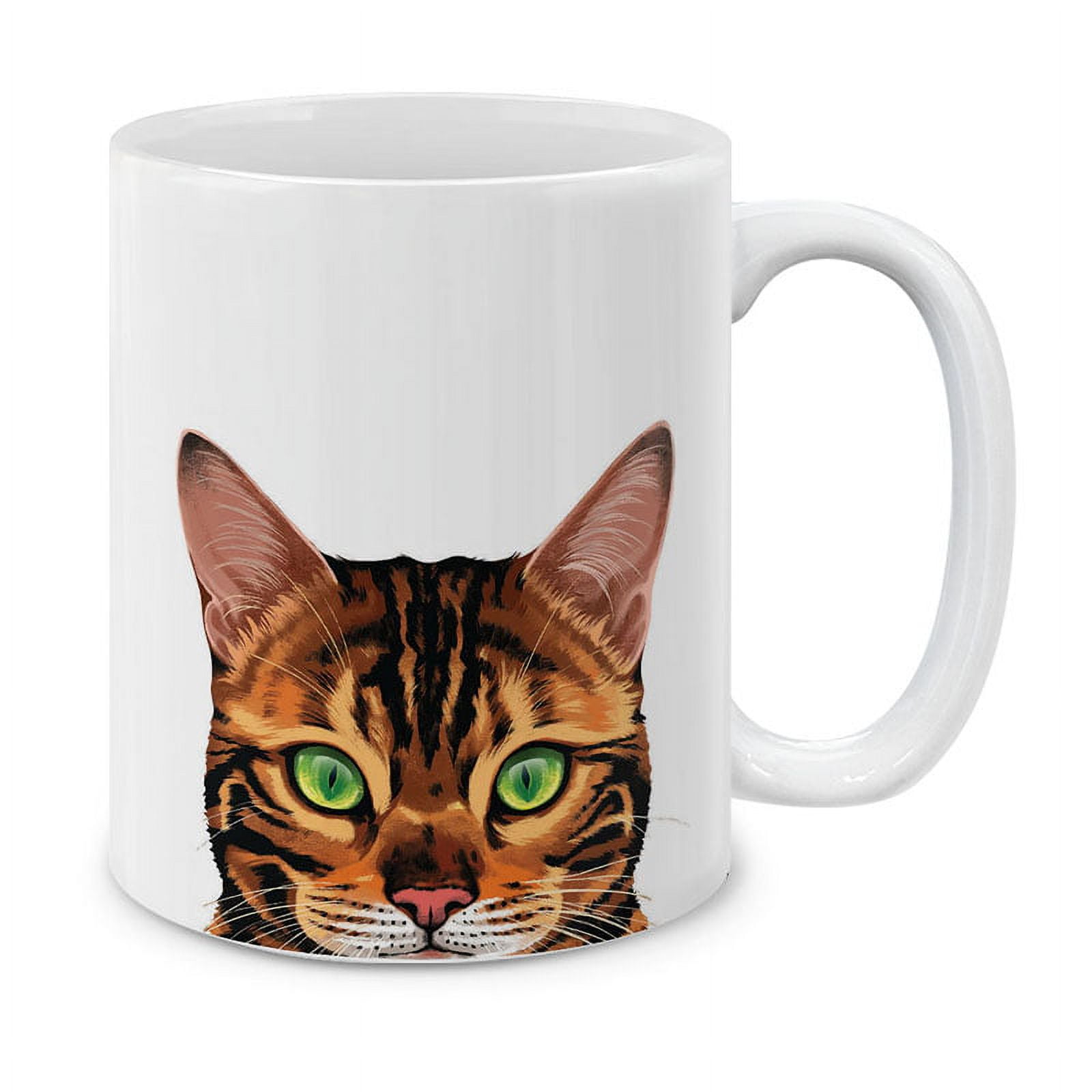 WIRESTER 11 Oz Ceramic Tea Cup Coffee Mug, Spotted Brown Bengal Cat ...