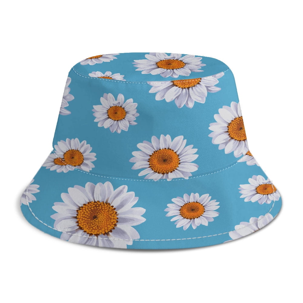 WIRESTER 22.8" Fashion Women Girls Reversible Bucket Hat, Daisy Pattern ...