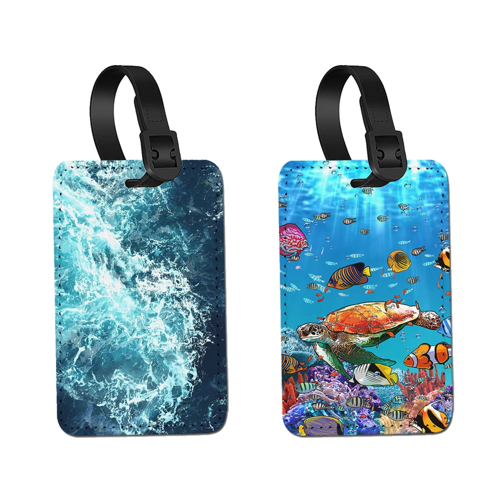 WIRESTER 2pcs Set PU Leather Luggage Tags Privacy Label Flap for Travel Suitcase Baggage - Blue ...