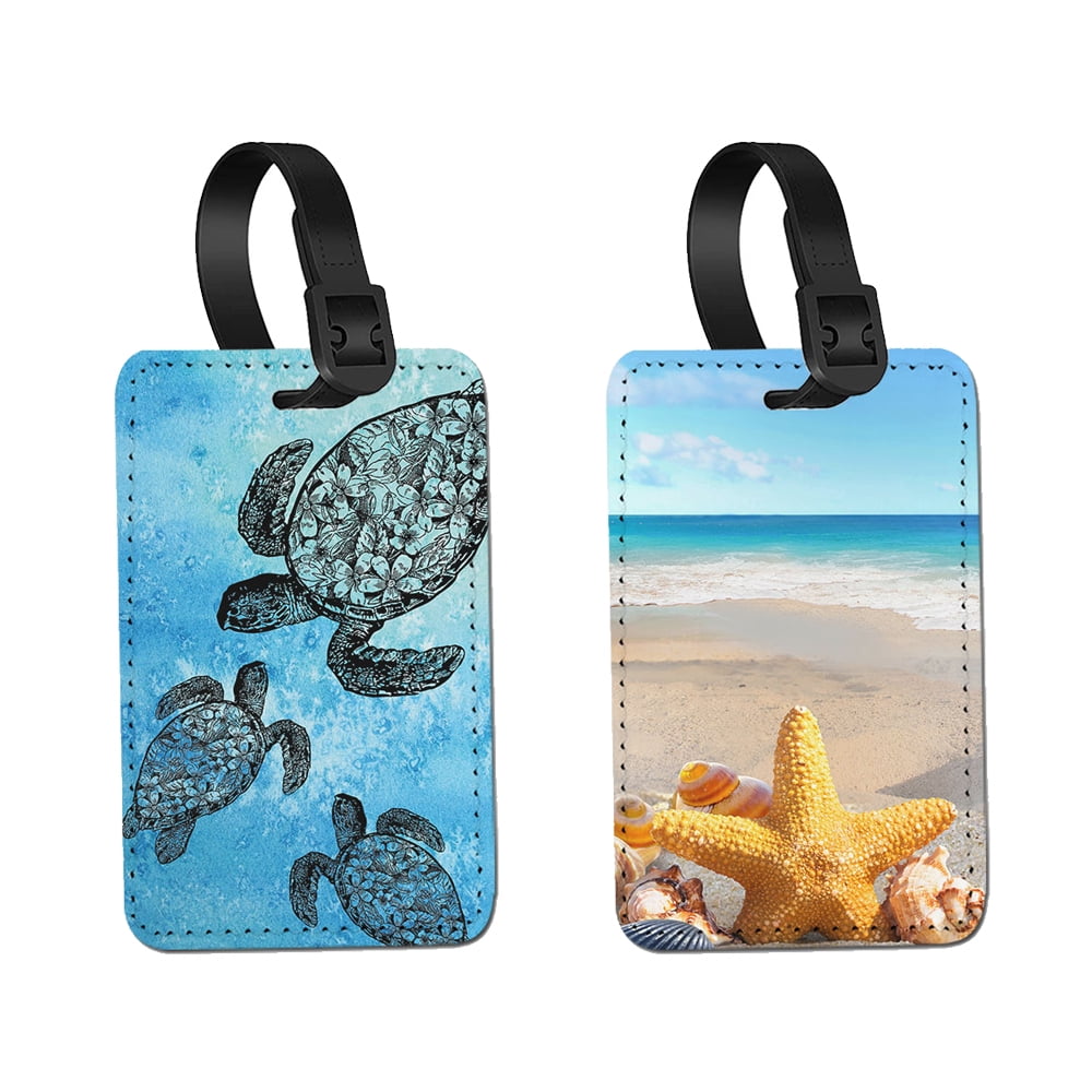 WIRESTER 2pcs Set PU Leather Luggage Tags Privacy Label Flap for Travel Suitcase Baggage - Ocean ...