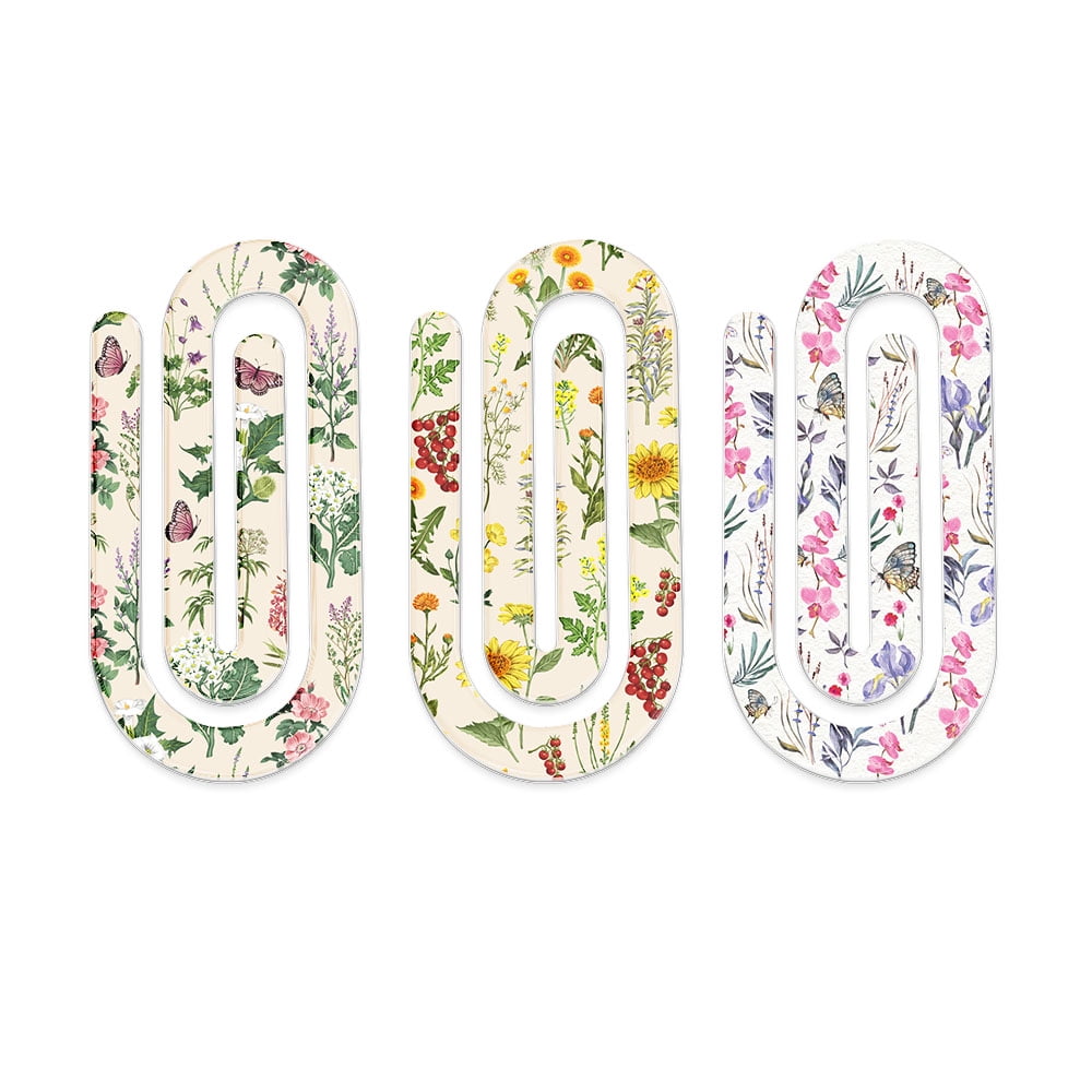 WIRESTER 3pcs Jumbo Acrylic Paper Clips – Vintage Botanical Flowers ...