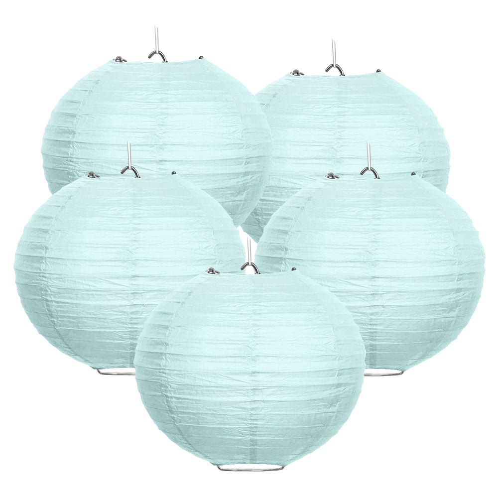 WIRESTER 5pcs Set Light Blue 10 inch Hanging Paper Lanterns Decorative ...