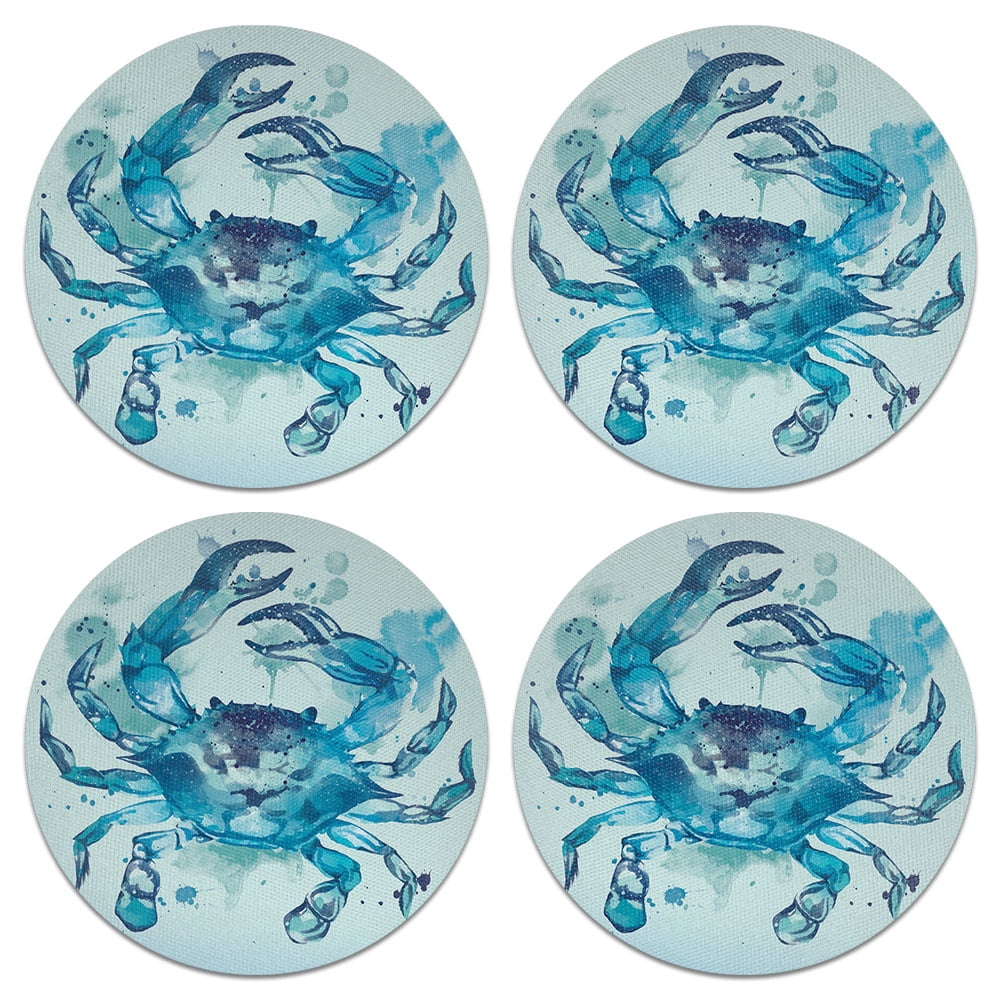 WIRESTER Drink Round Fabric Felt Neoprene Coasters Set of 4pcs, Blue ...