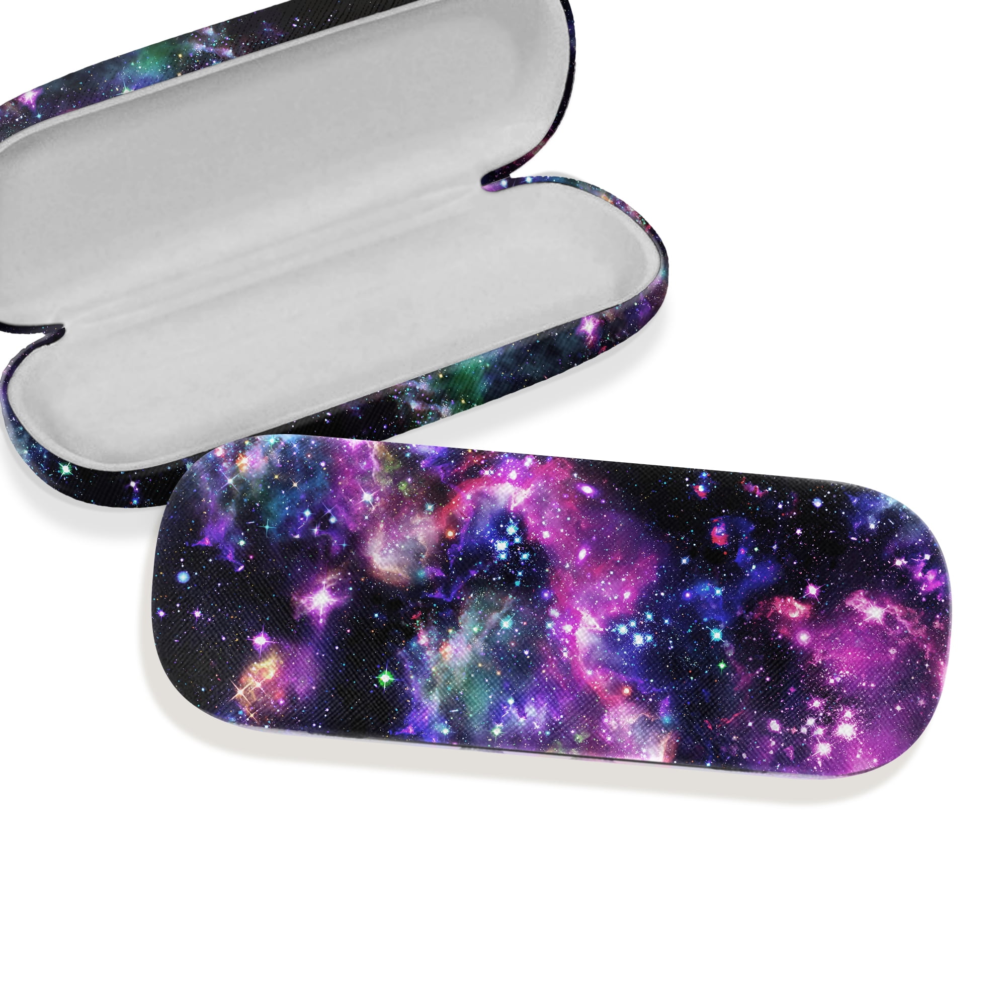 WIRESTER Durable Hard Clamshell Eyeglass Case with Microfiber Cloth - Purple Nebula Galaxy ...