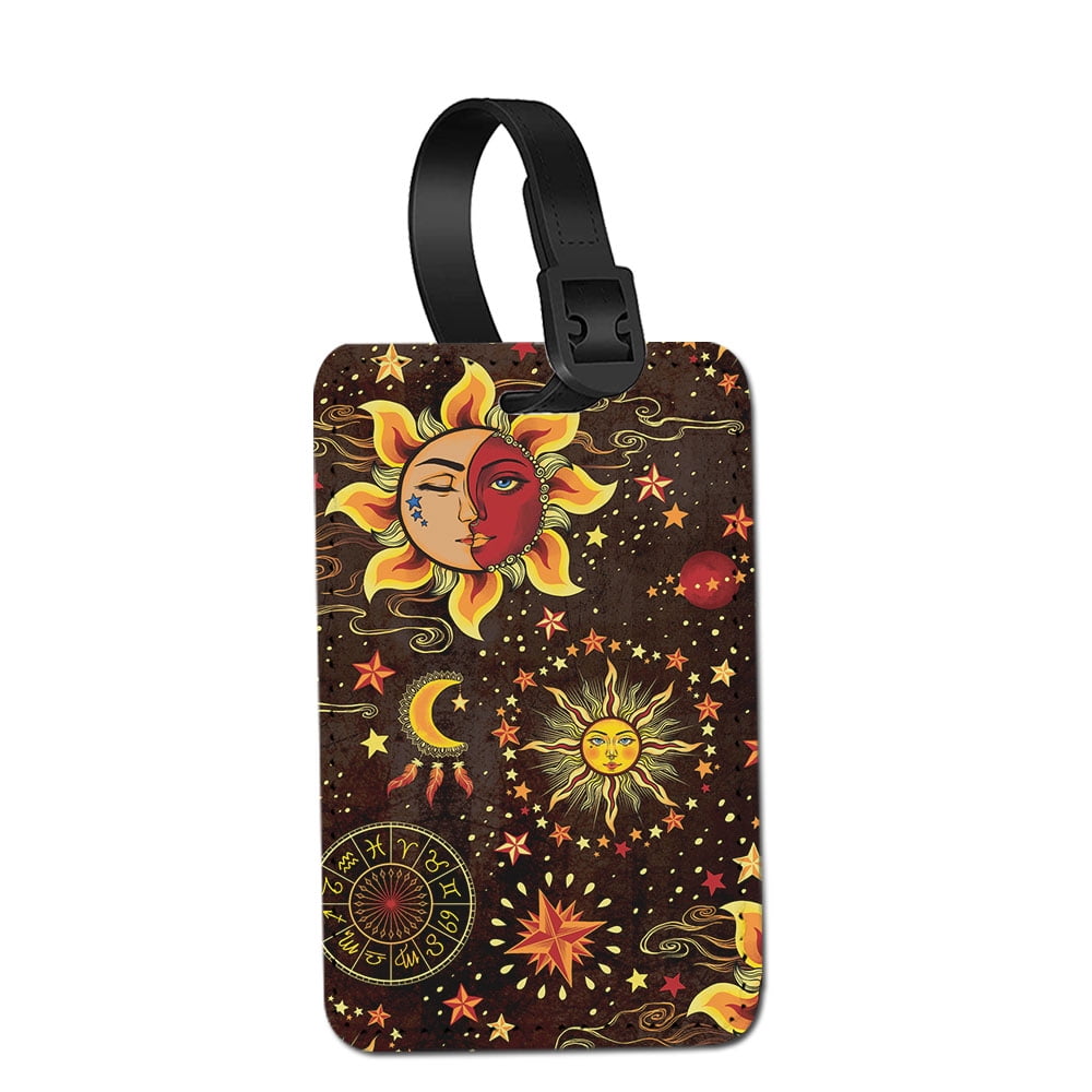 WIRESTER Unique Rectangle PU Leather Luggage Tags - Celestial Sun Moon ...