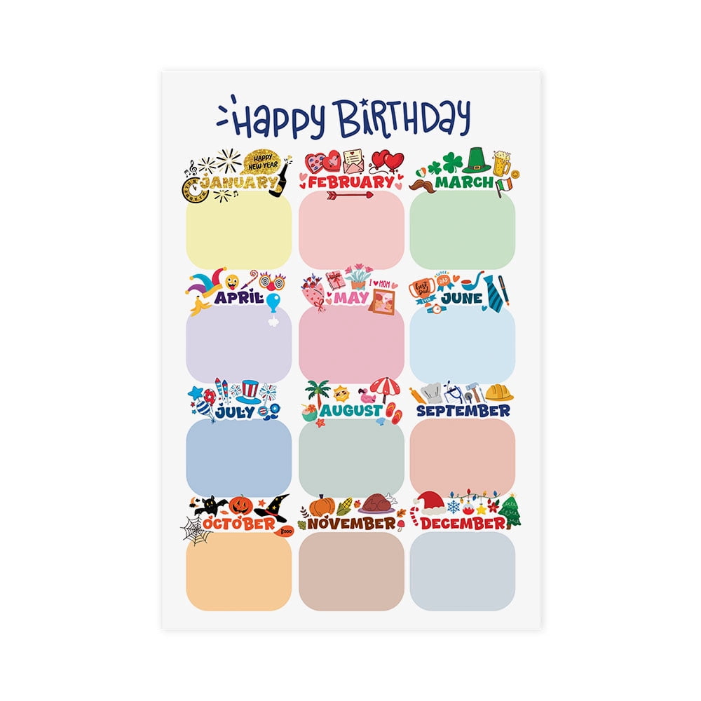 WIRESTER Reusable Waterproof Birthday Calendar Poster, 16.5x11 Inch ...