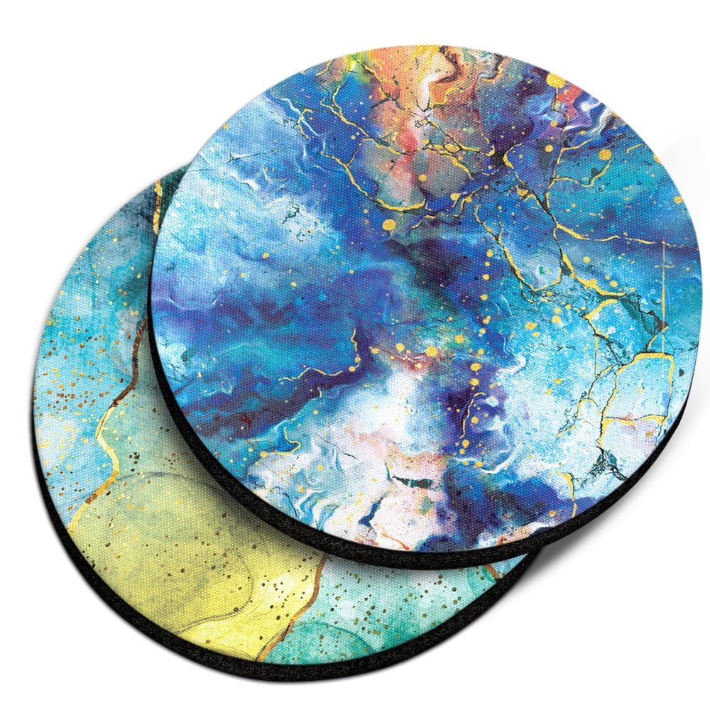 WIRESTER Round Neoprene Car Coaster for Drinks, Set of 2pcs, Gold Blue ...