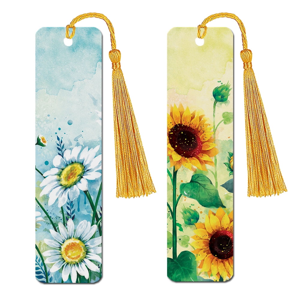 WIRESTER Set 2pcs Rectangle Metal Bookmarks With Light Gold Tassels for ...