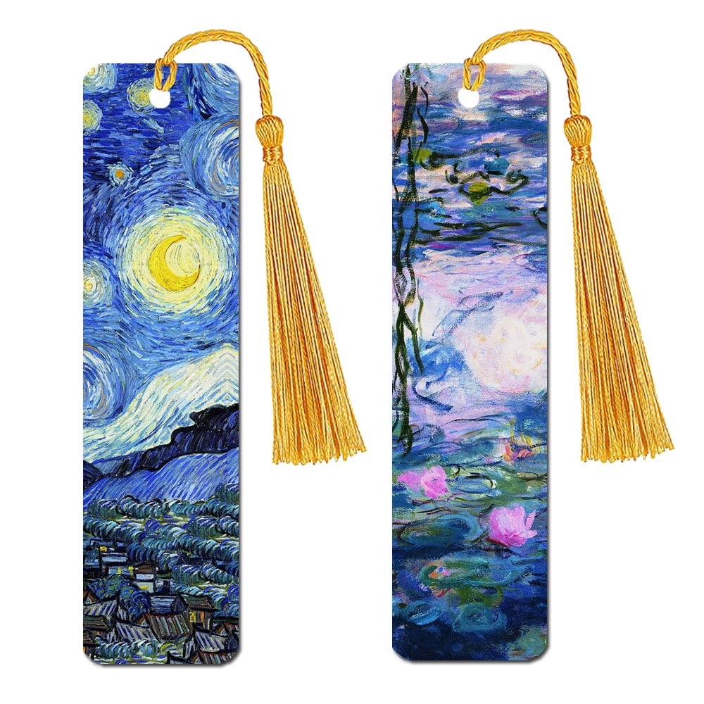 WIRESTER Set 2pcs Rectangle Metal Bookmarks With Light Gold Tassels for ...