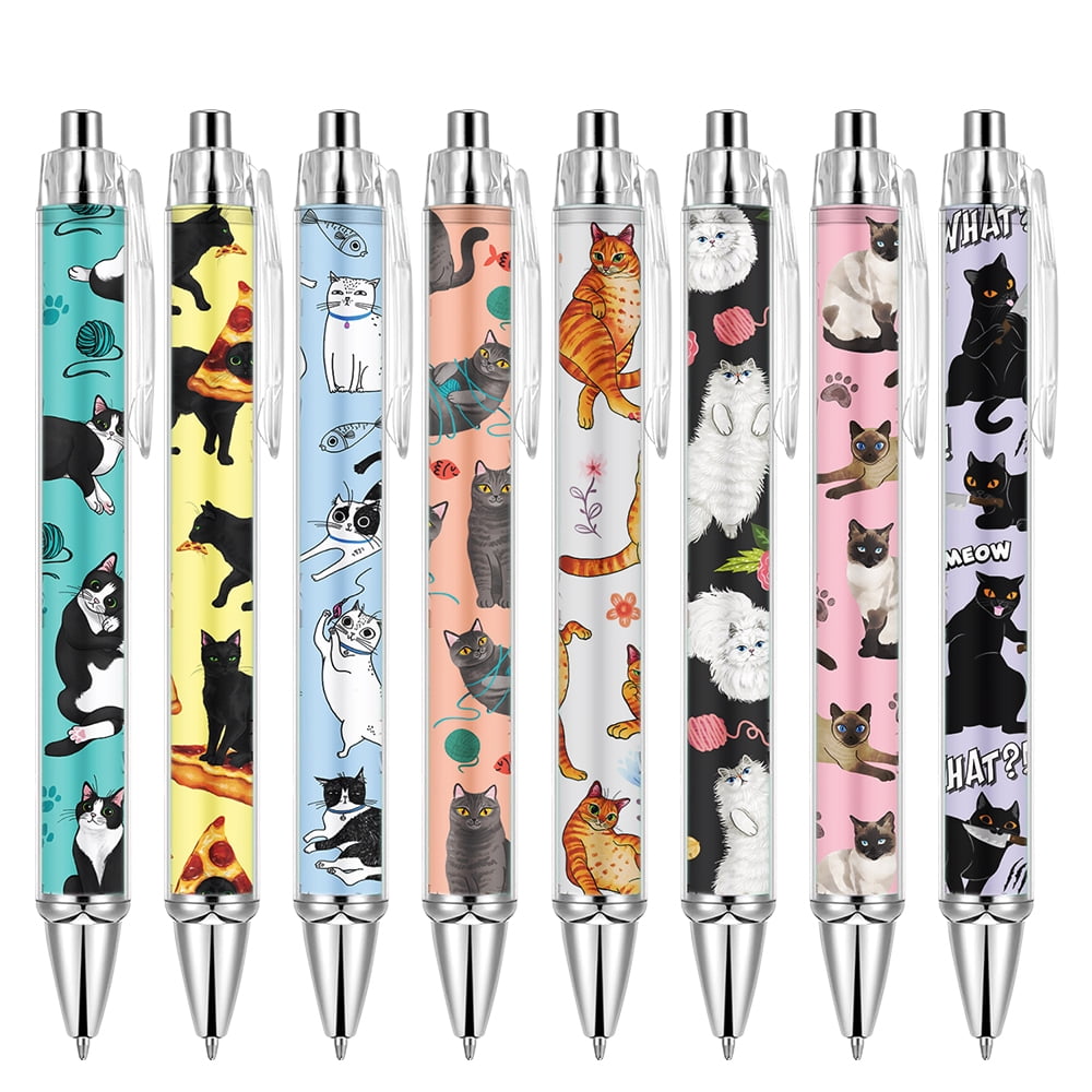 WIRESTER Set of 8pcs Retractable Black Ballpoint Pens, Writing Pens ...