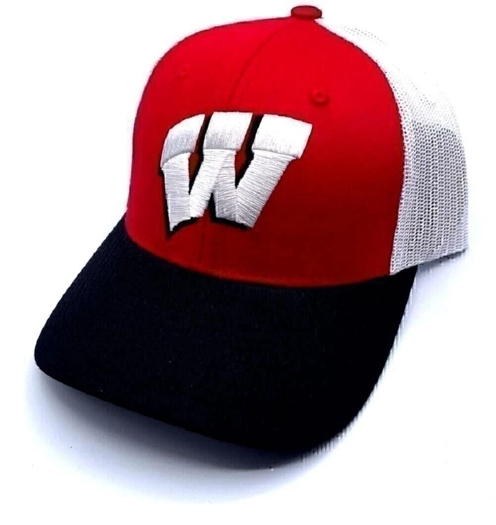 WISCONSIN BADGERS HAT TWO TONE MESH TRUCKER NCAA FOOTBALL TEAM LOGO NEW ...