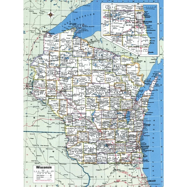 Wisconsin County Counties Wi Map Glossy Poster Picture Photo Print ...