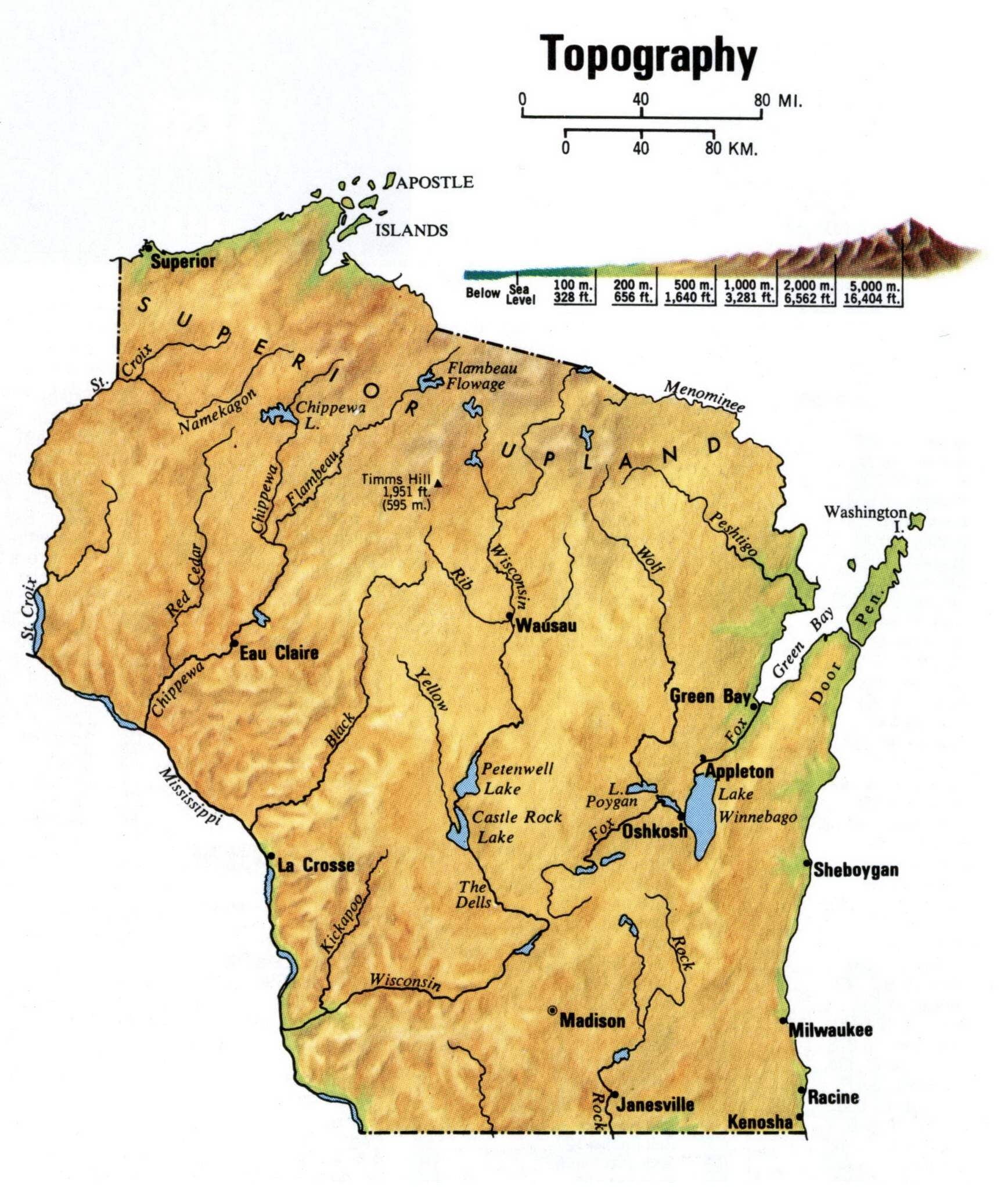 Wisconsin Topography Map Glossy Poster Picture Photo Print Banner Wi ...