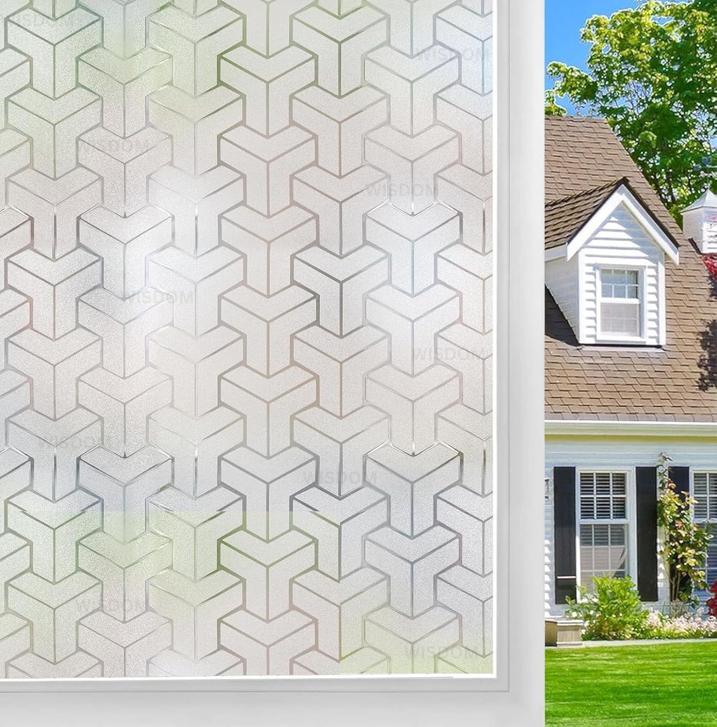 WISDOM Decorative Frosted Window Film Privacy Film UV Blocking Heat Control Removable Frosted ...