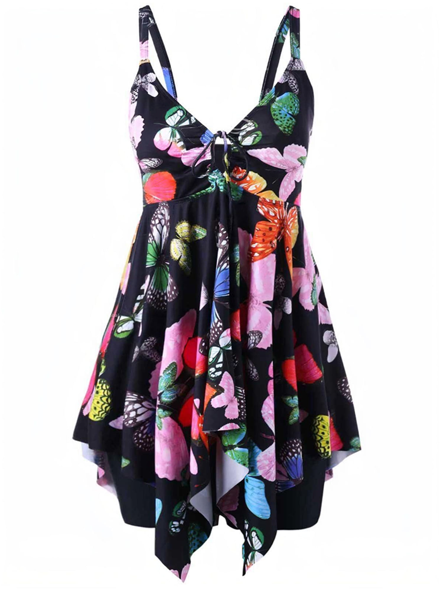 WISEFIN Women Plus Size Irregular Hem Printed Padded Swimdress 2 Piece ...