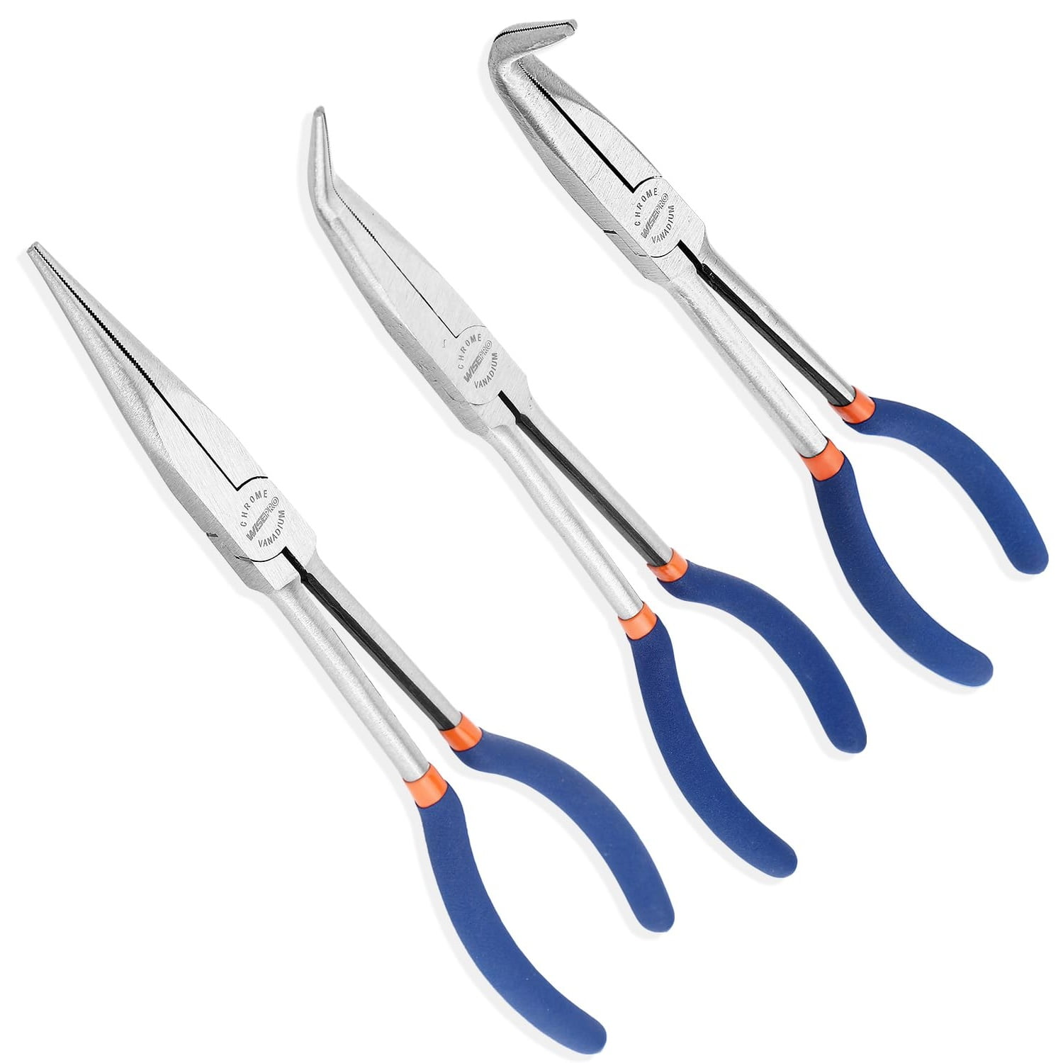 WISEPRO 3 PCS 11" Long Reach Needle Nose Pliers Set, Includes Straight ...