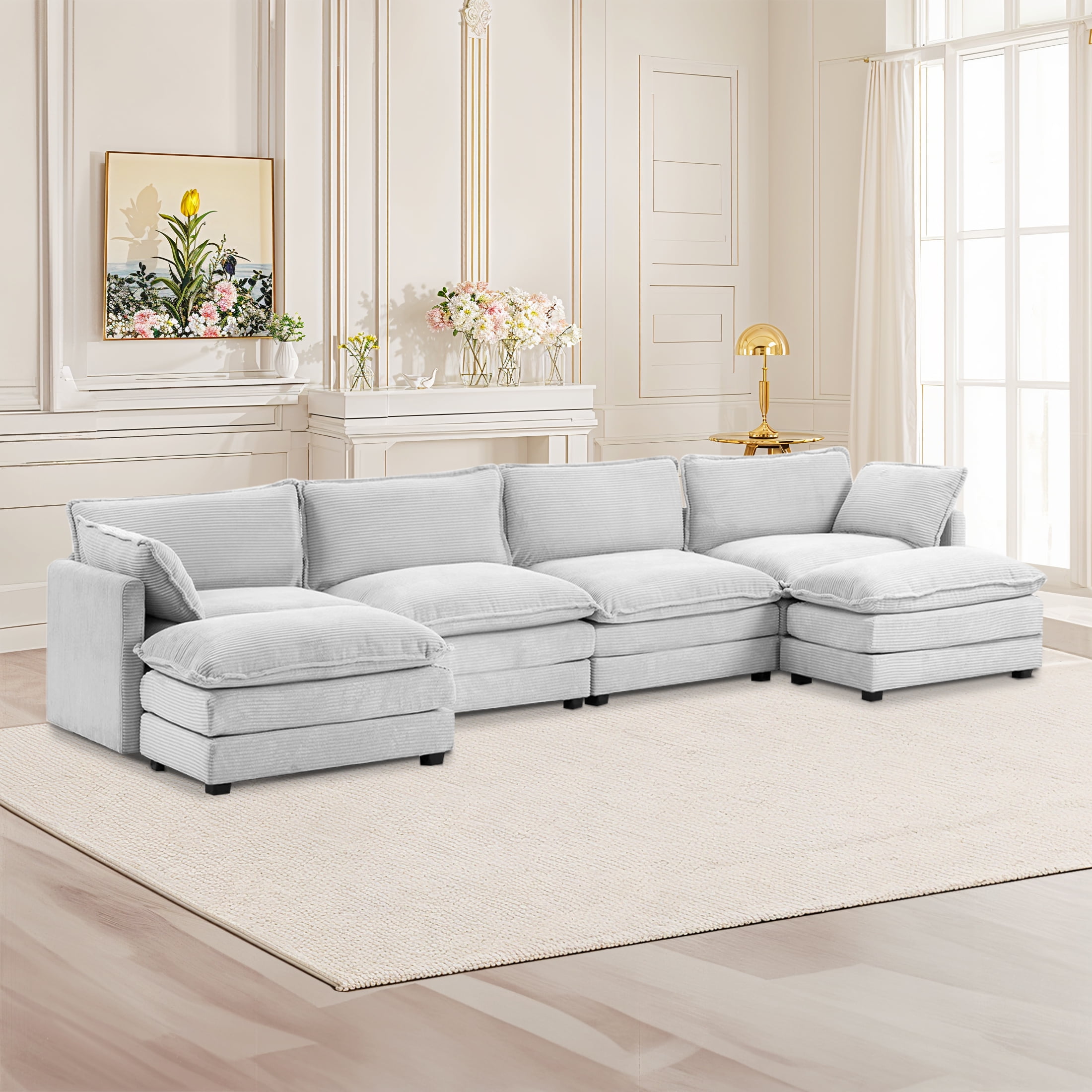 WISHEAD 148" U Shape Sectional Couches for Living Room，Corduroy ...
