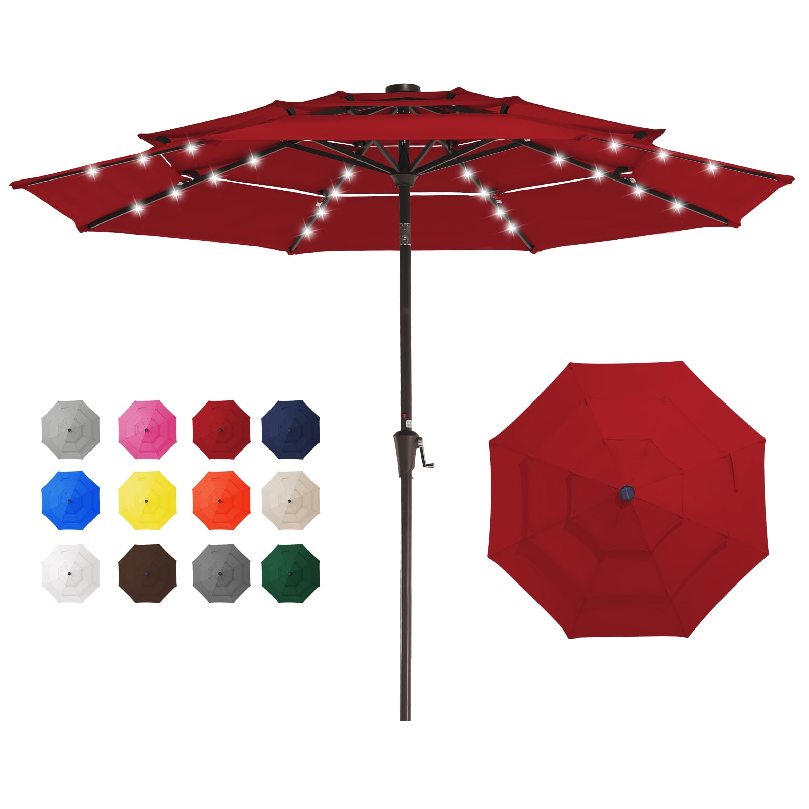 WISHEAD 9FT 3Tiers Solar Led Patio Umbrella, Sturdy Outdoor Market ...