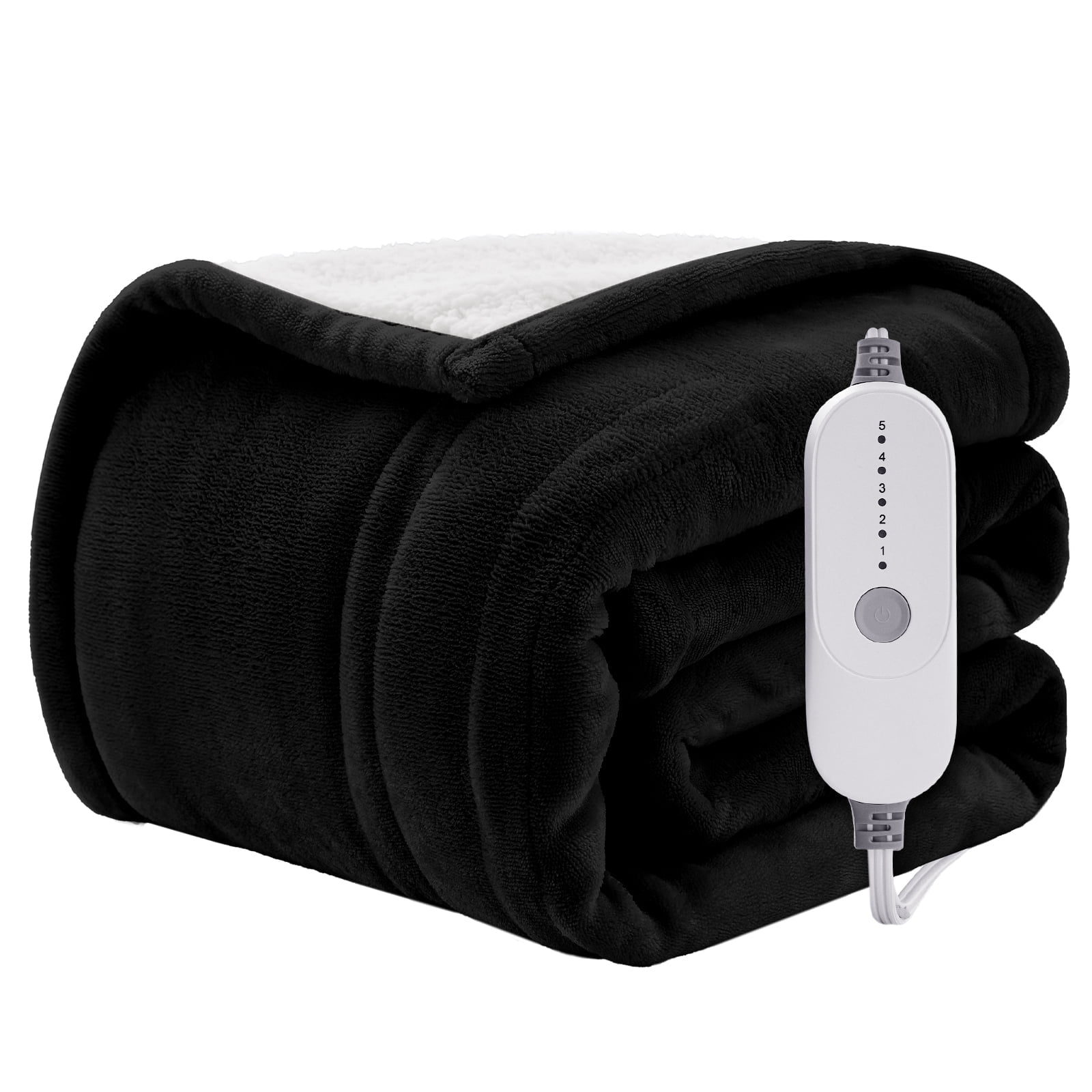 WISHEAD Electric Heated Blanket Twin Soft Flannel & Sherpa, 5 Heat ...