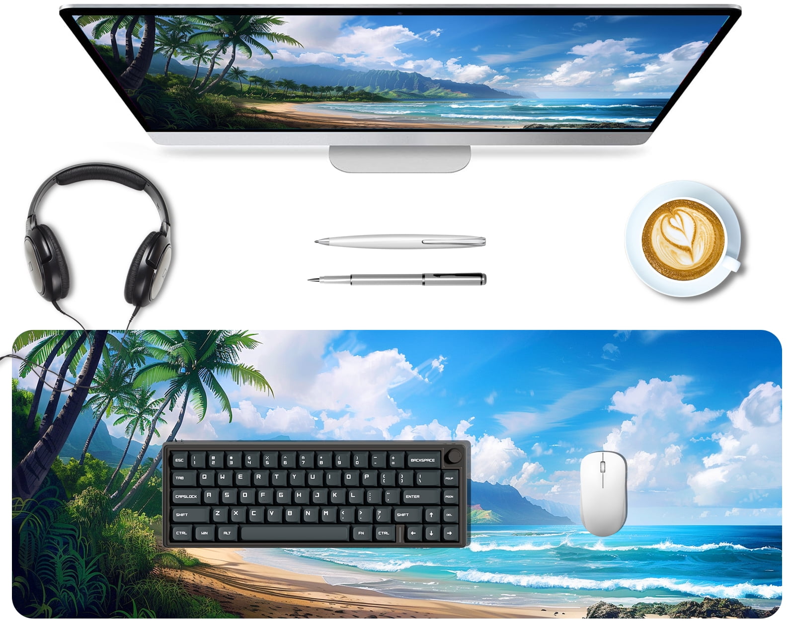 WISHTIME Gaming Mouse Pad Beach Ocean Large Extended Keyboard Mat for ...