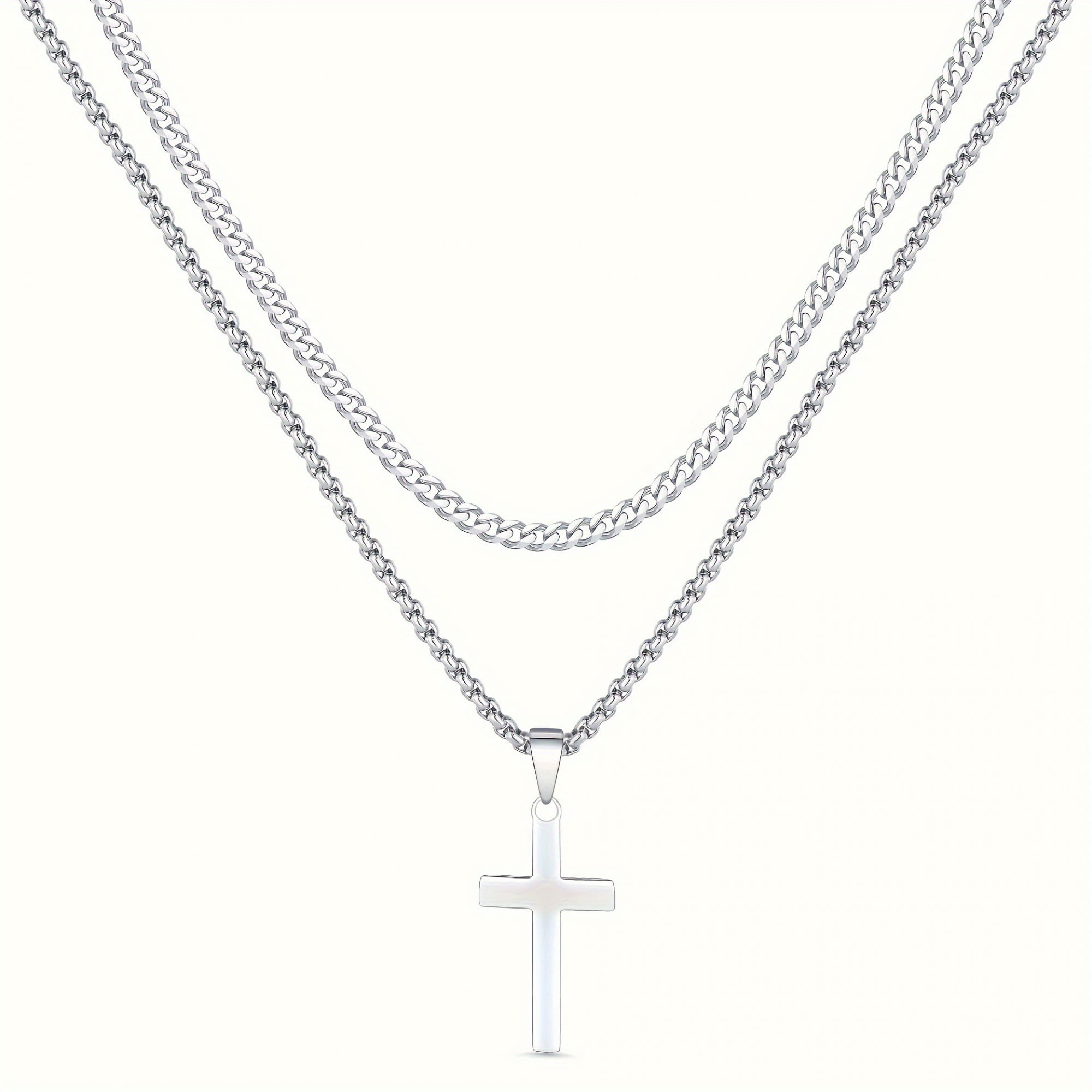WISOLT - Silver Cross Necklace for Men. Hip-hop Style, Long Chain. for ...